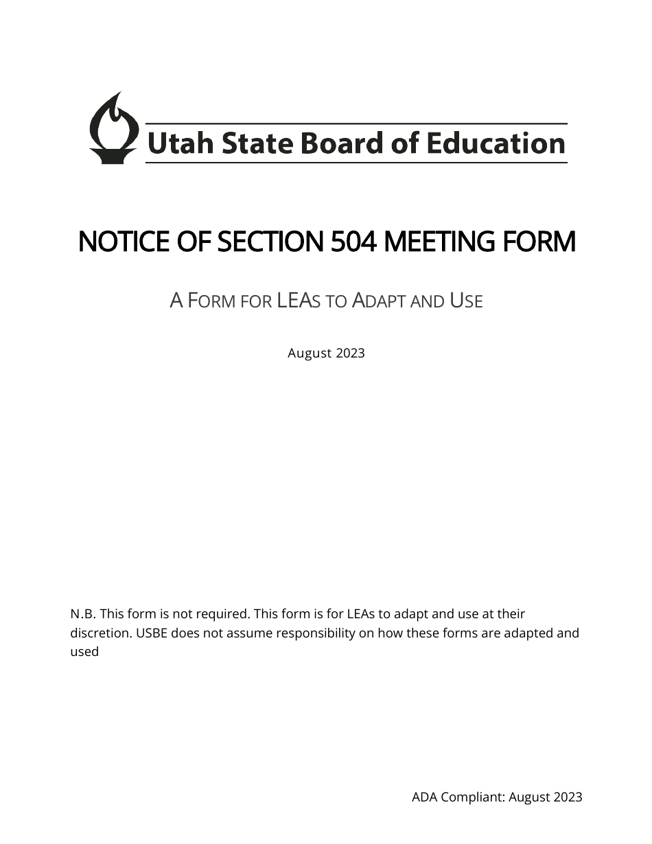 Utah Notice of Section 504 Meeting Form - Fill Out, Sign Online and ...