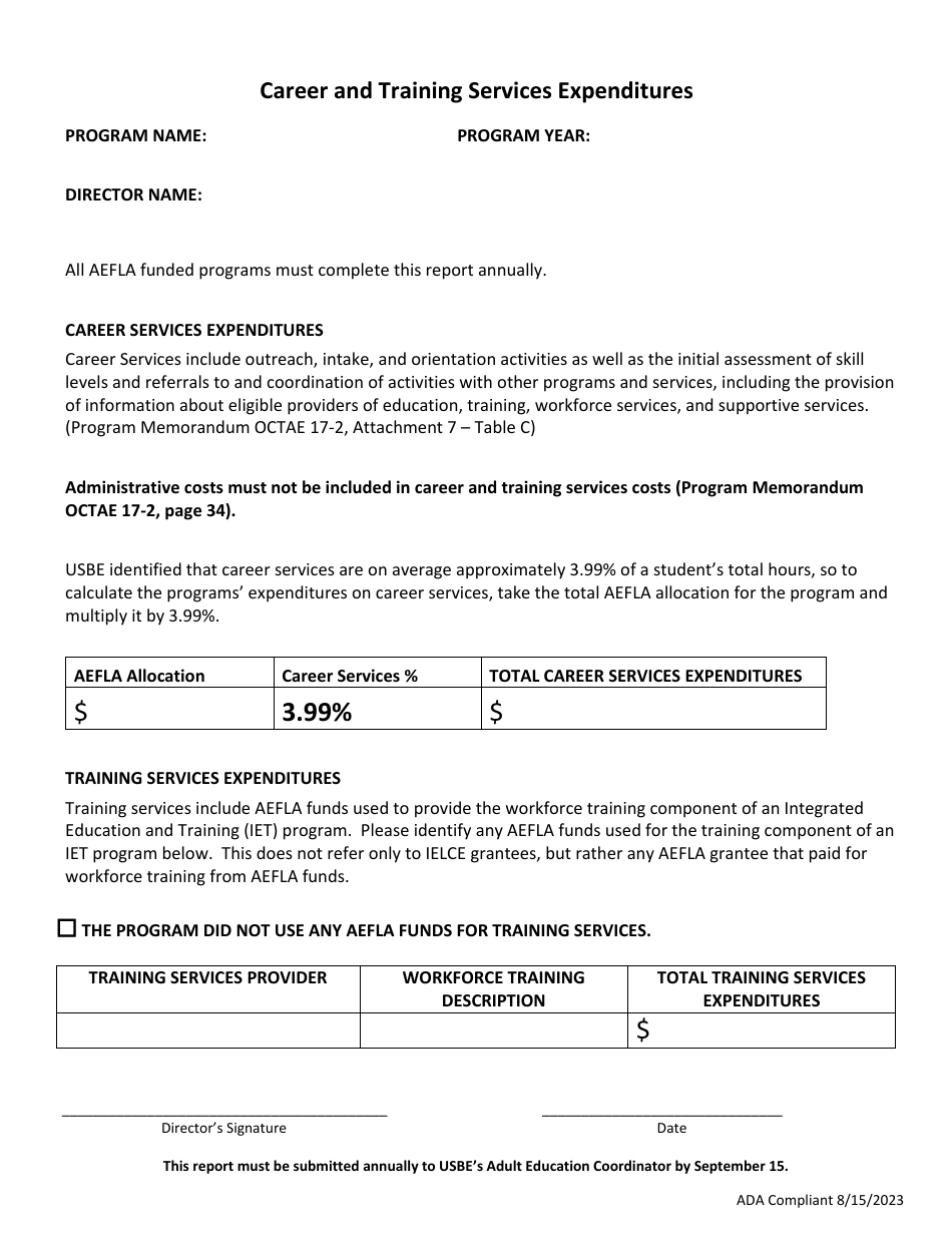 Utah Career and Training Services Expenditures - Fill Out, Sign Online ...