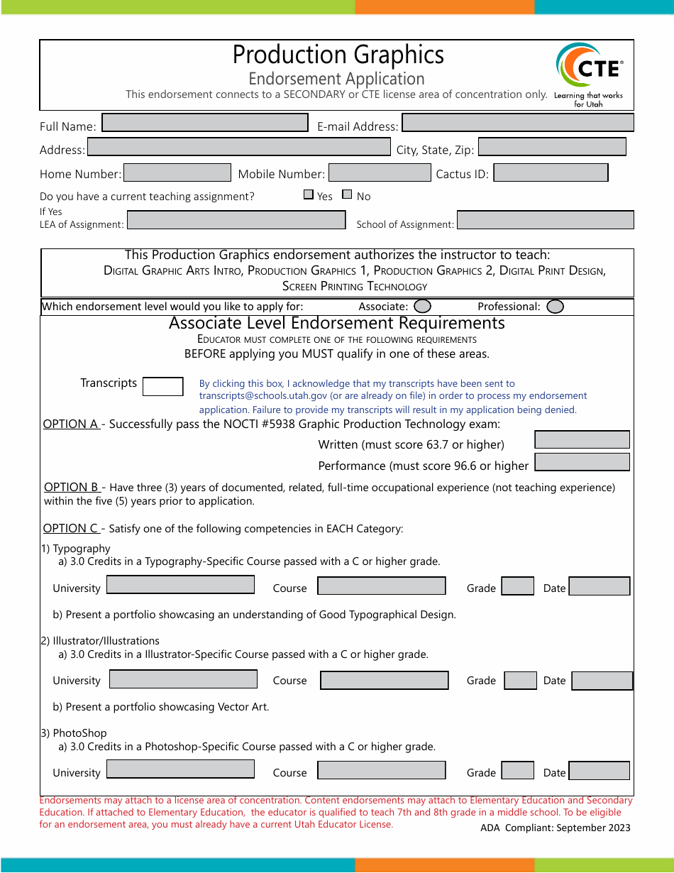 Utah Production Graphics Endorsement Application - Fill Out, Sign ...