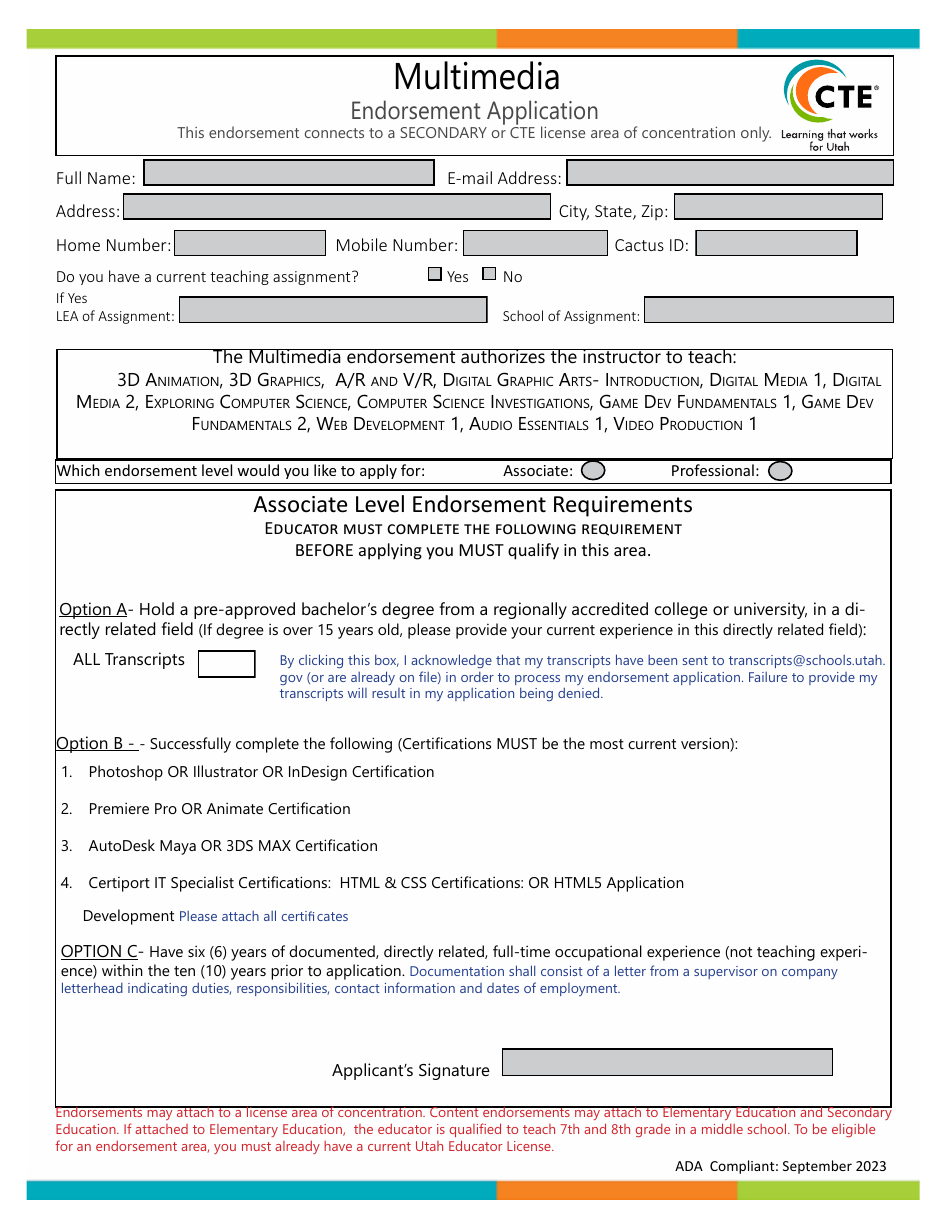 Utah Multimedia Endorsement Application - Fill Out, Sign Online and ...