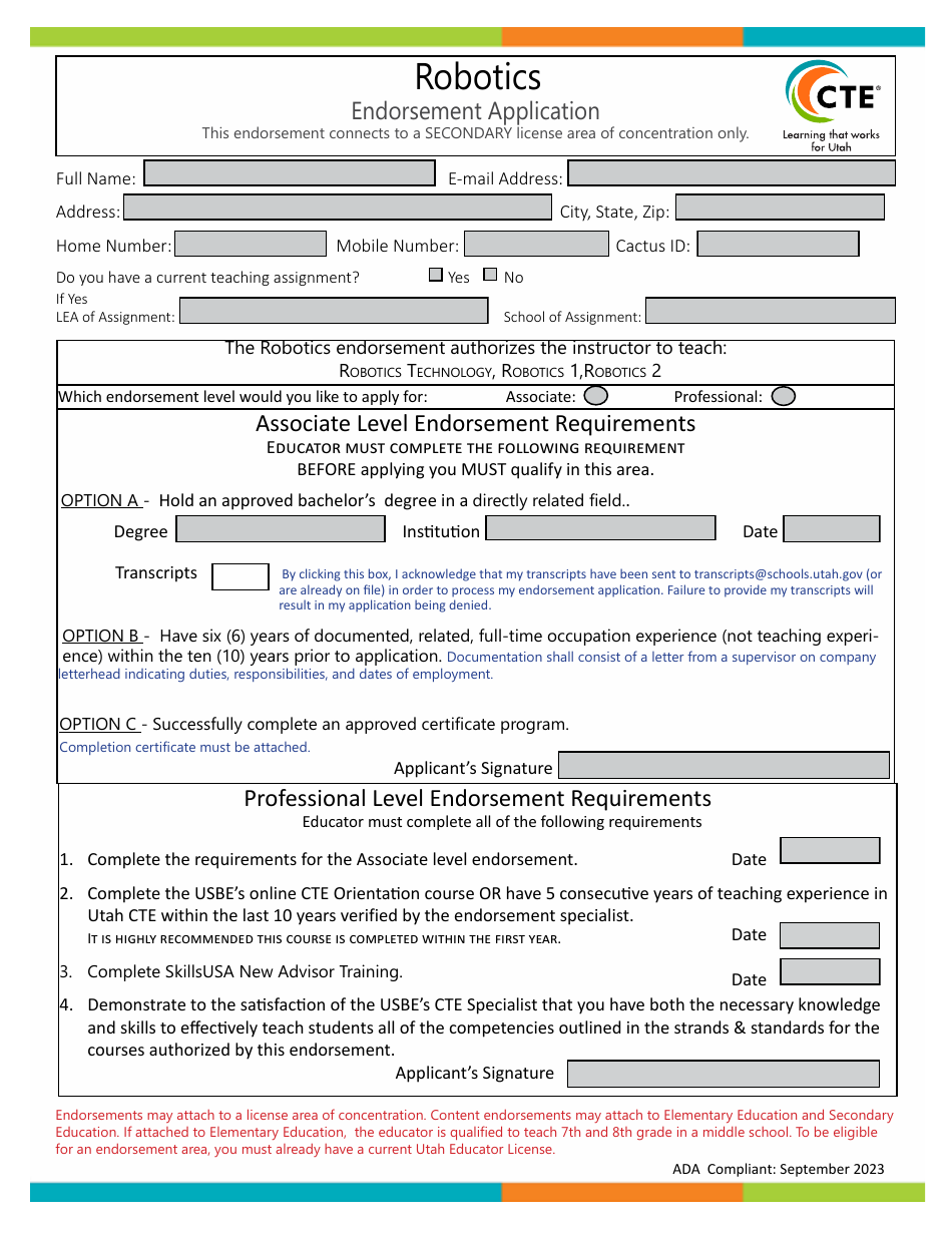 Utah Robotics Endorsement Application - Fill Out, Sign Online and ...