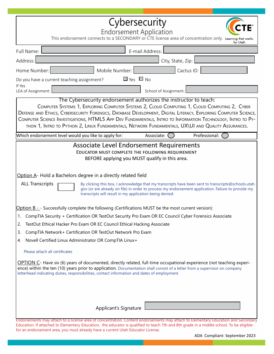 Utah Cybersecurity Endorsement Application - Fill Out, Sign Online and ...