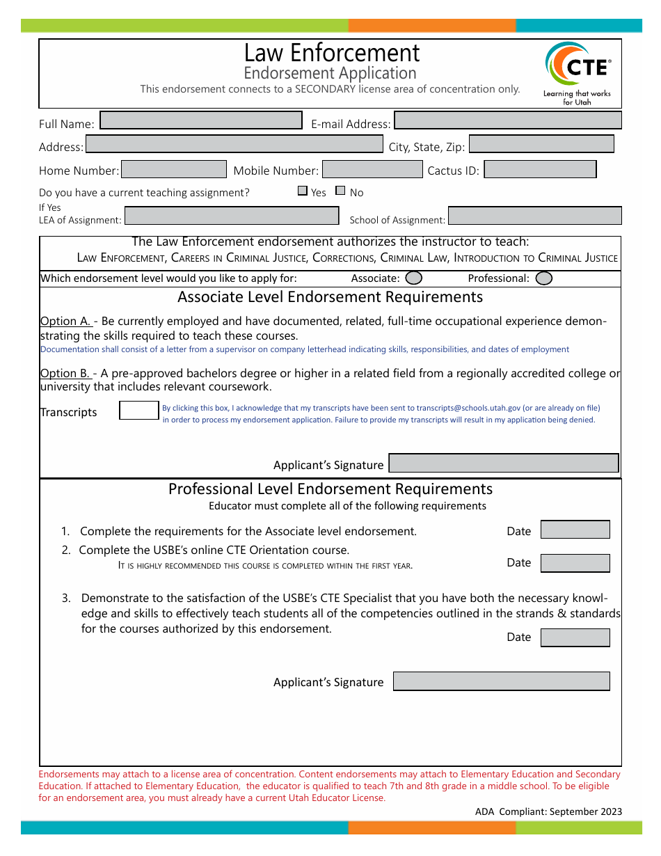 Utah Law Enforcement Endorsement Application - Fill Out, Sign Online ...