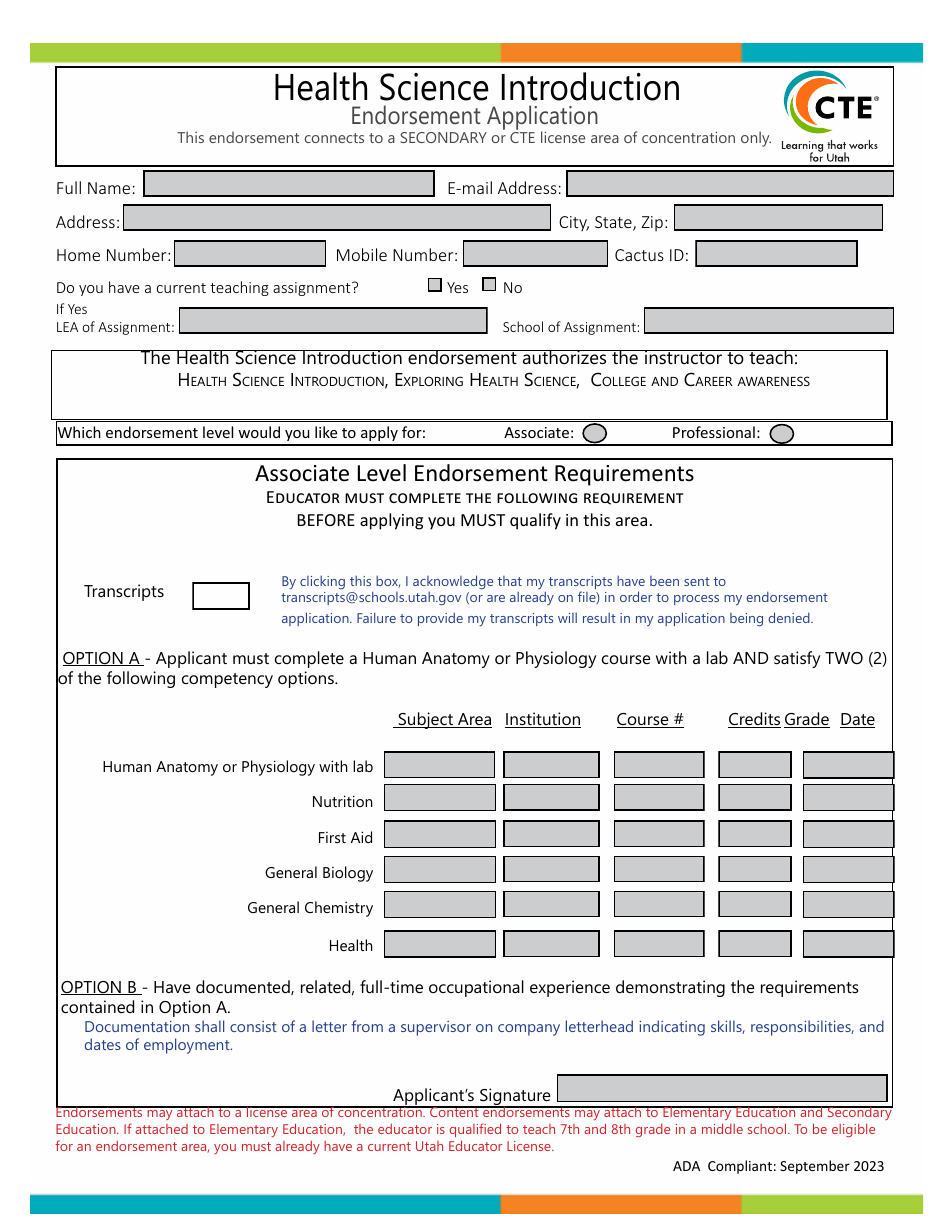 Utah Health Science Introduction Endorsement Application - Fill Out ...