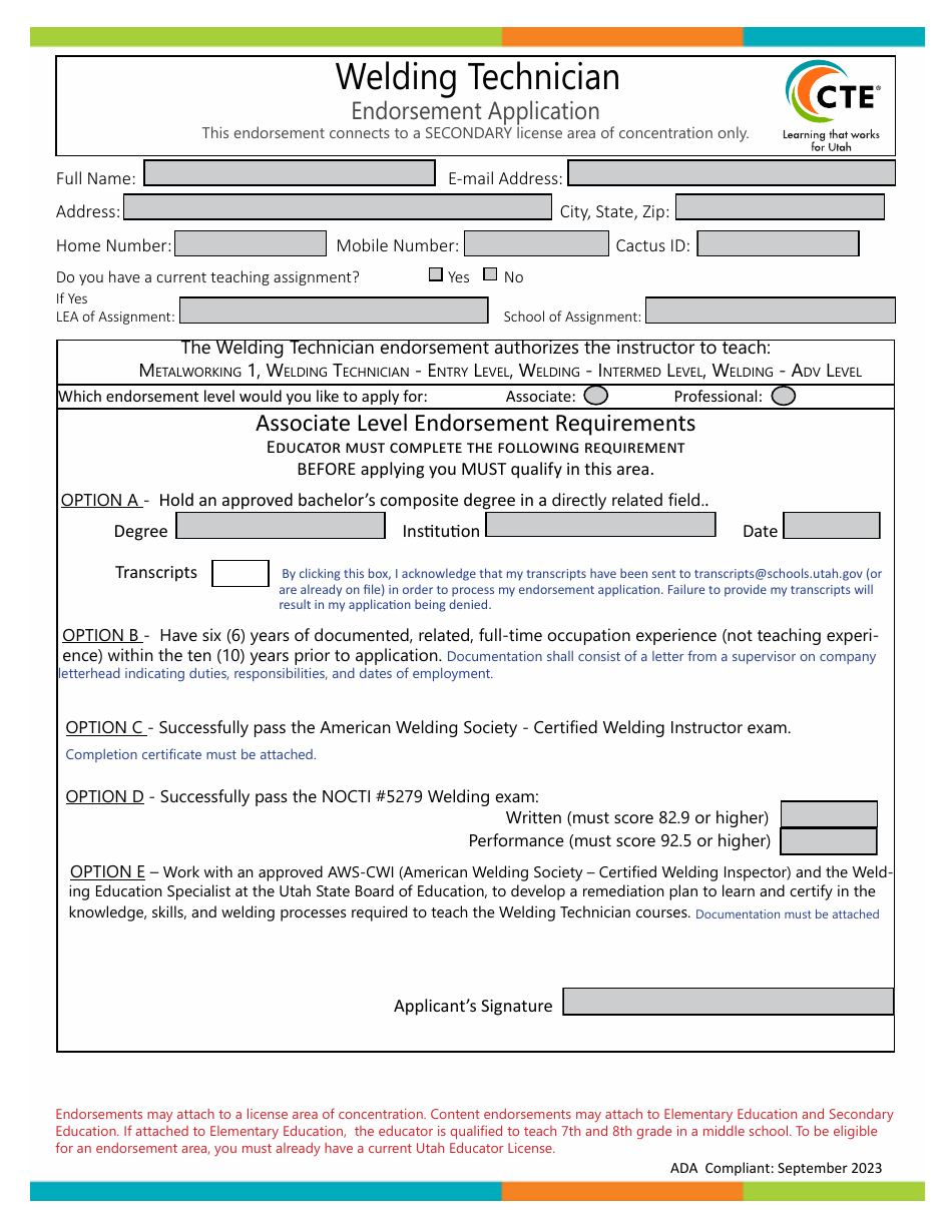 Utah Welding Technician Endorsement Application - Fill Out, Sign Online ...
