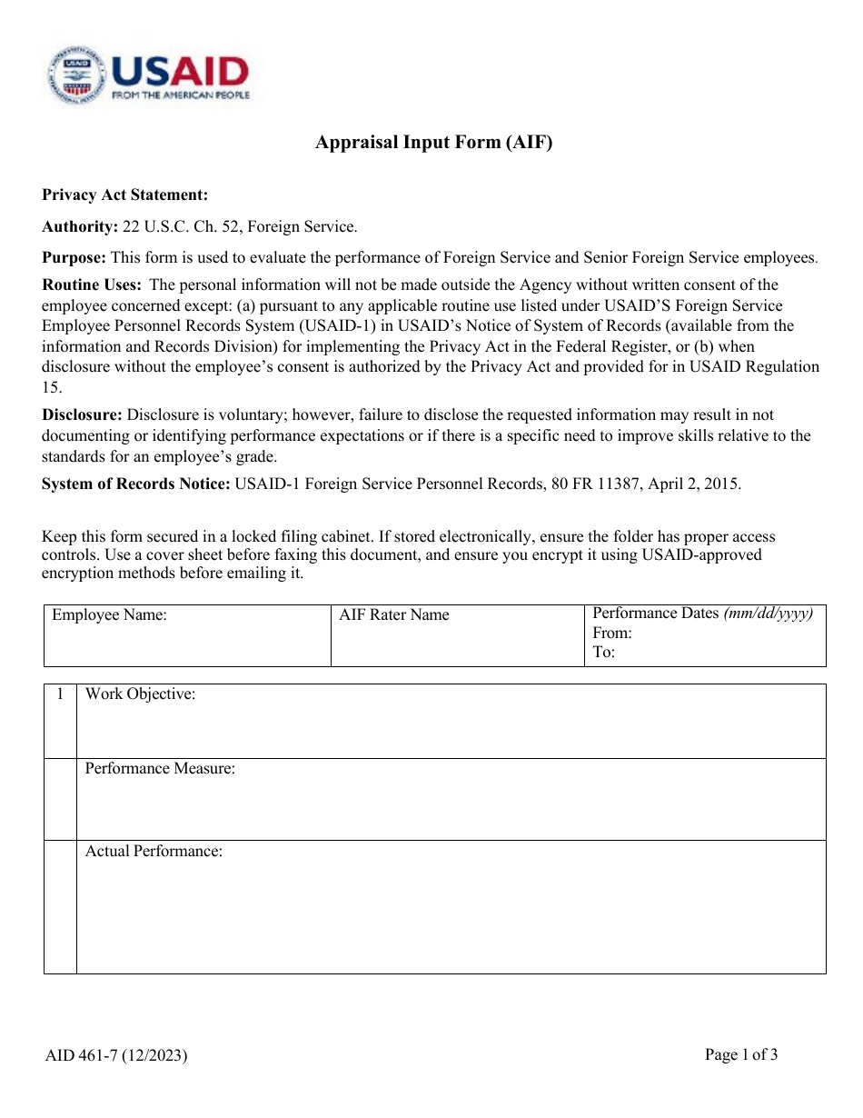 Form AID461-7 - Fill Out, Sign Online and Download Fillable PDF ...