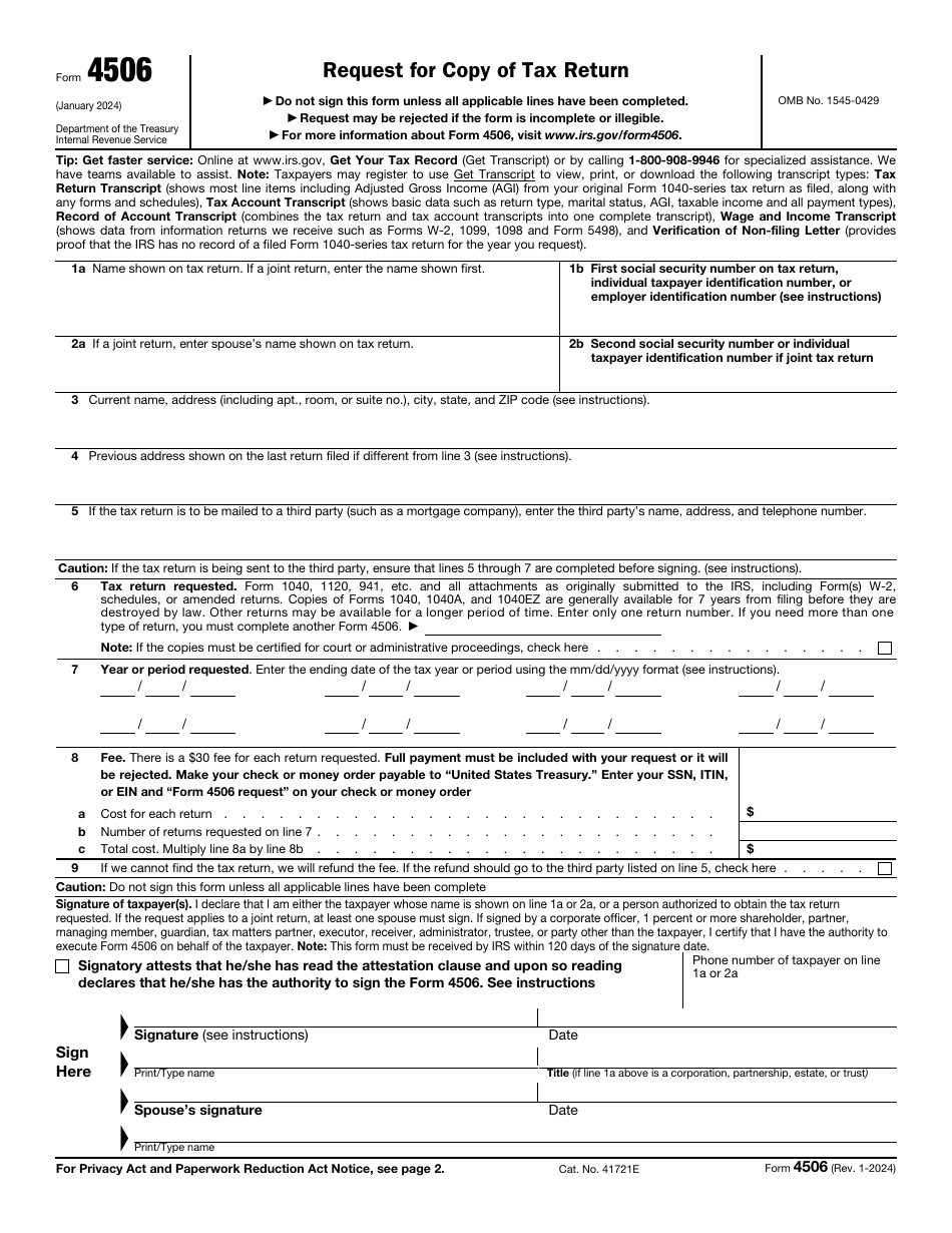 IRS Form 4506 Download Fillable PDF or Fill Online Request for Copy of ...