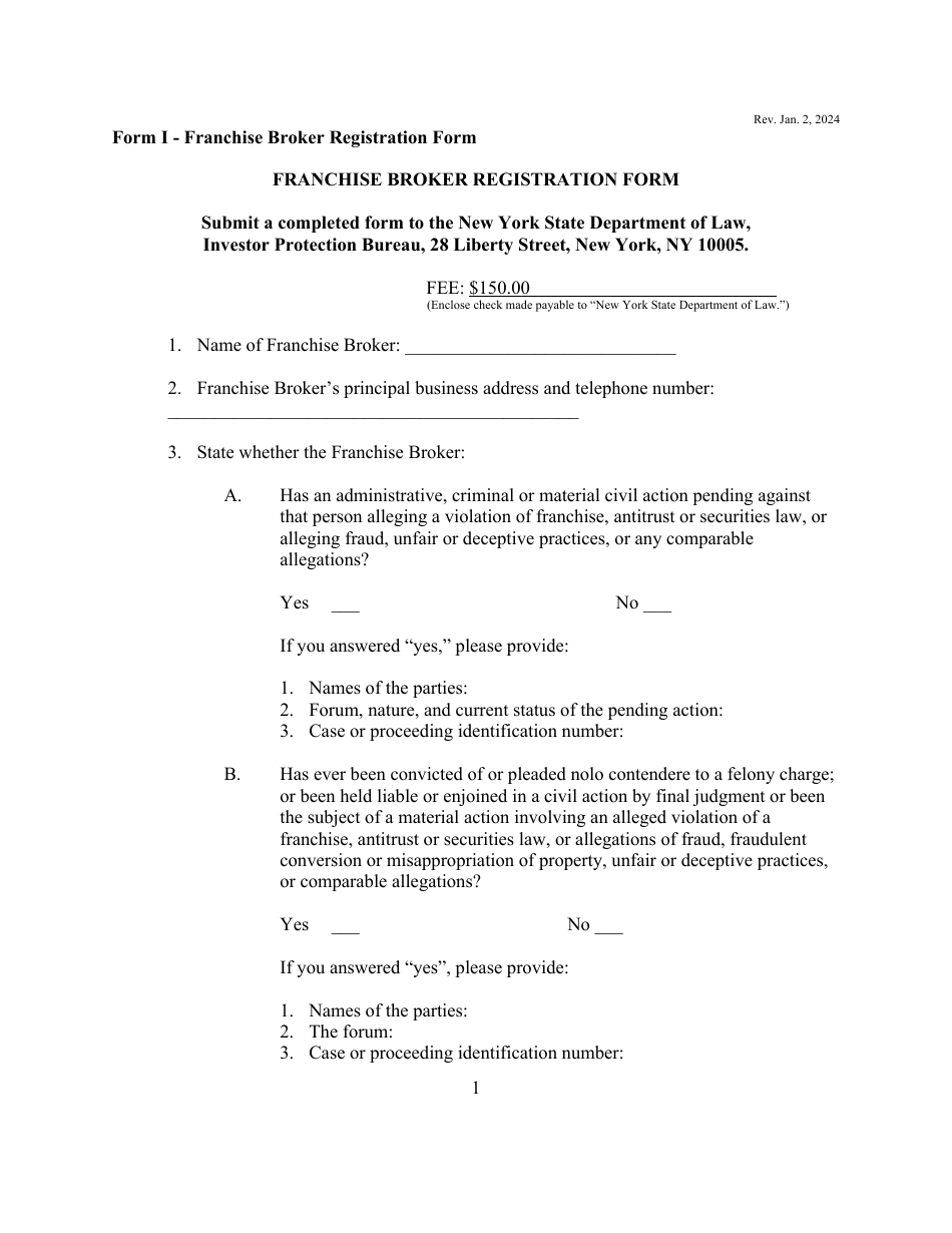 Form I (DOS-17) Download Printable PDF or Fill Online Franchise Broker ...