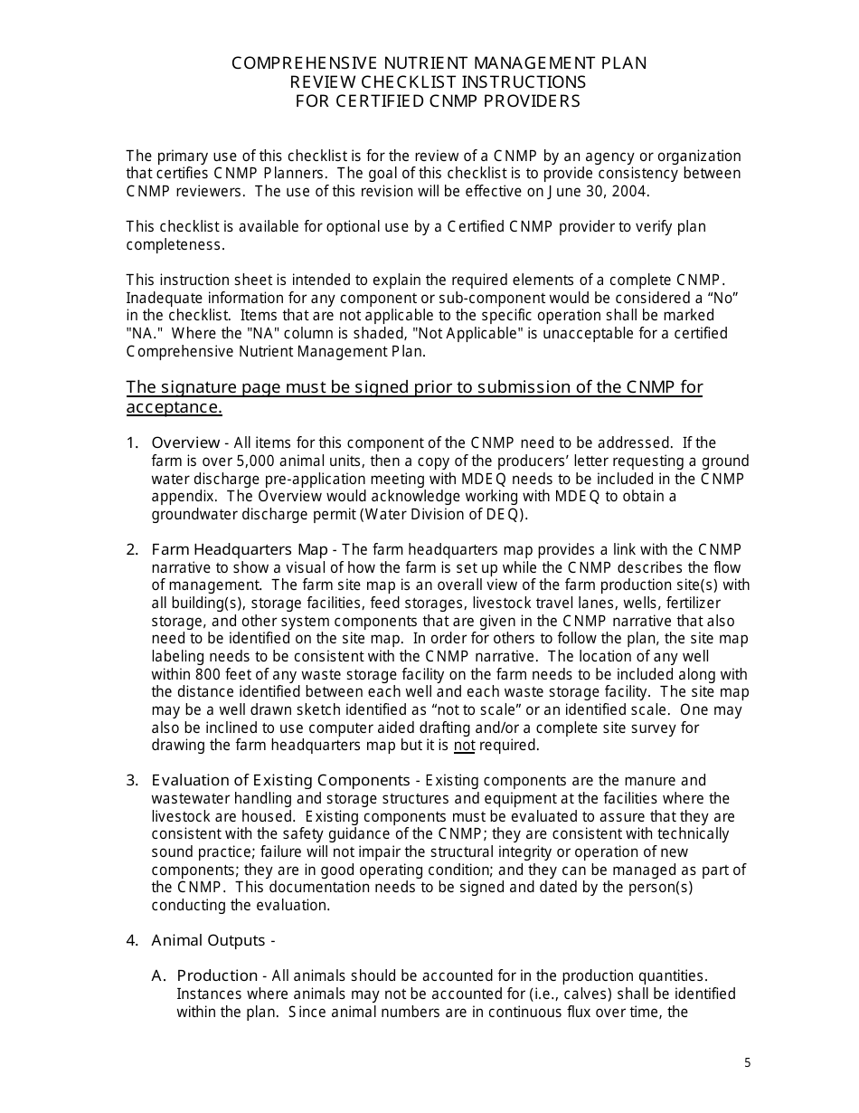 Michigan Comprehensive Nutrient Management Plan Review Checklist for Certified Cnmp Providers ...