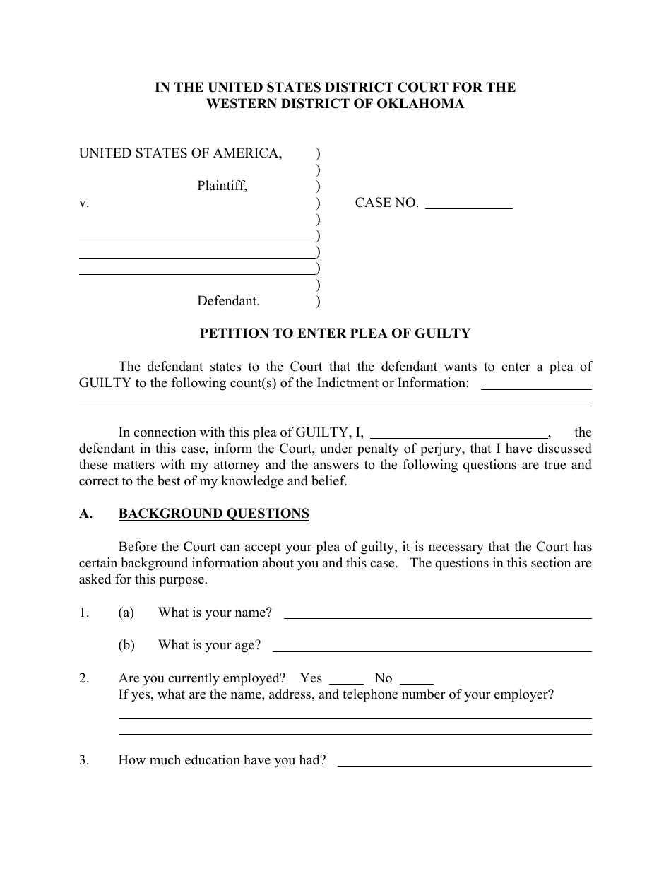 Oklahoma Petition to Enter Plea of Guilty - Fill Out, Sign Online and ...