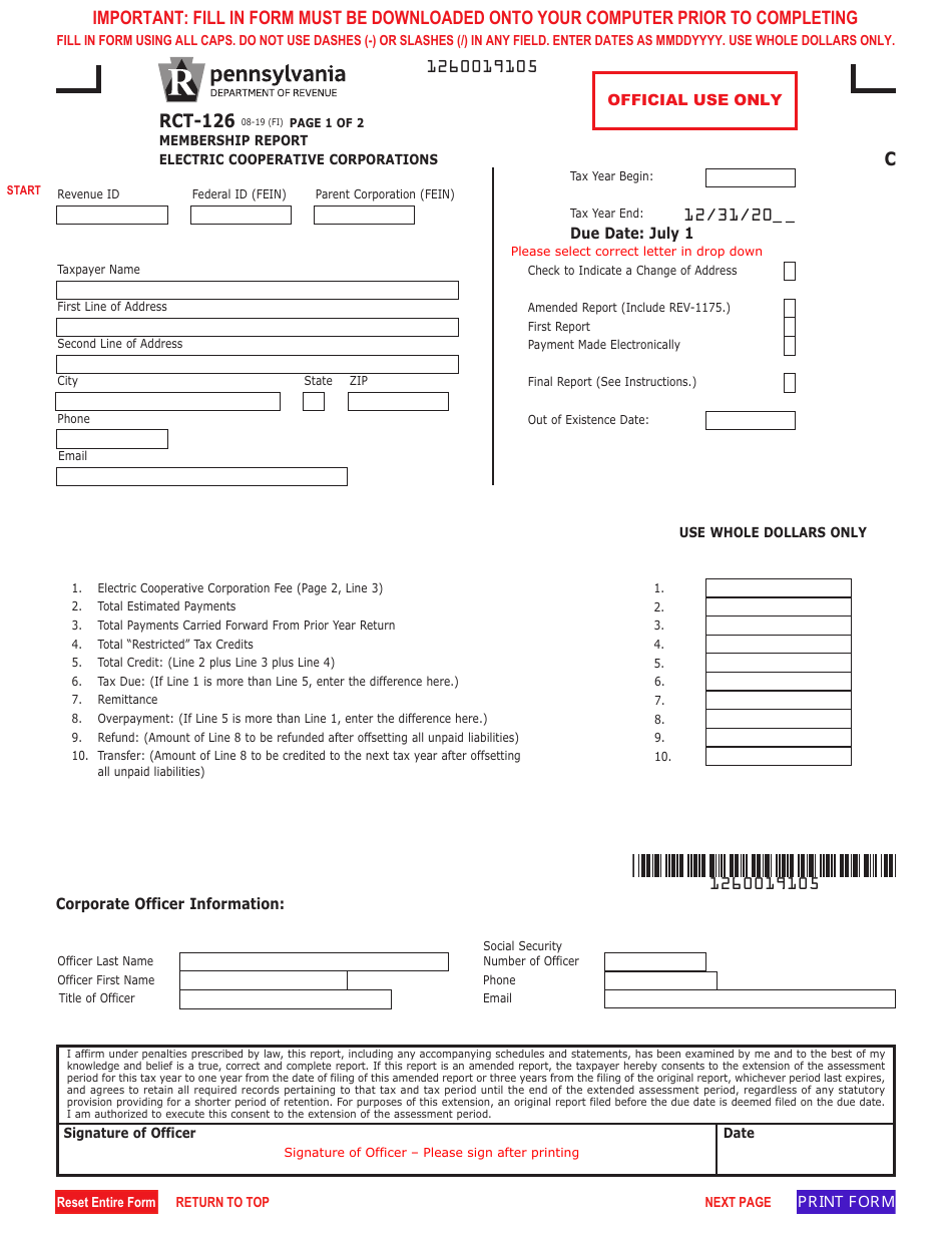 Form RCT-126 Download Fillable PDF or Fill Online Membership Report ...