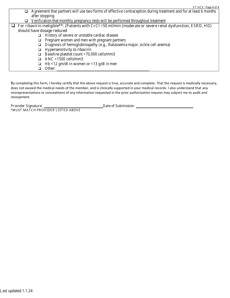 Vermont Hepatitis C Treatment Prior Authorization Request Form Download ...