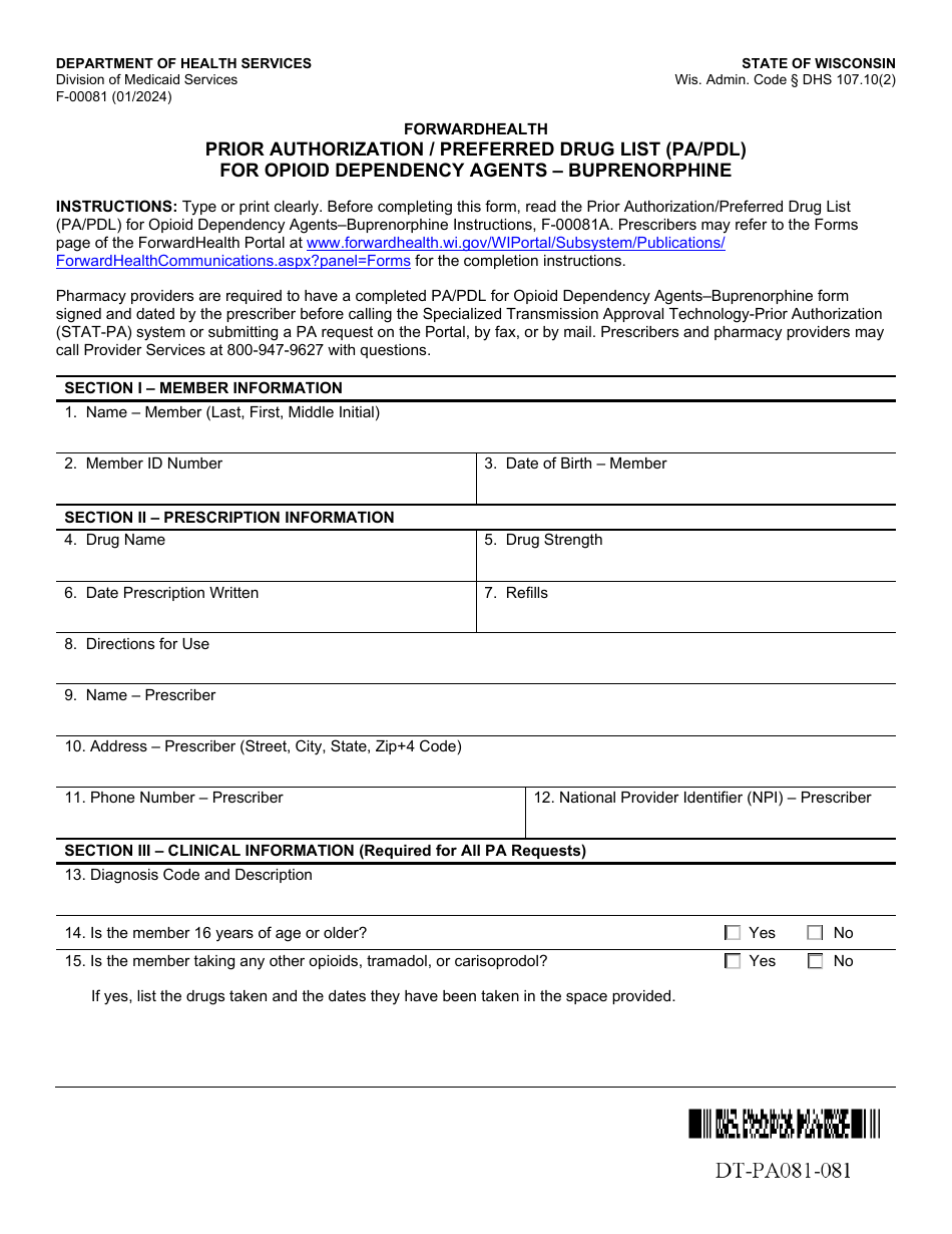 Form F-00081 Download Fillable PDF or Fill Online Prior Authorization ...