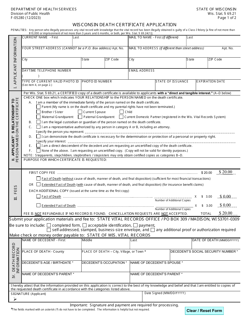 Form F-05280 - Fill Out, Sign Online and Download Fillable PDF ...