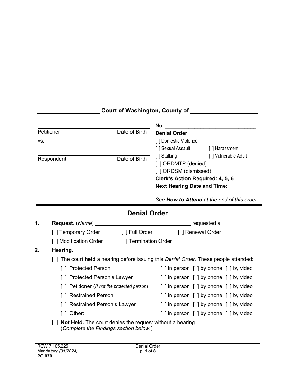 Form PO070 Download Printable PDF or Fill Online Denial Order ...