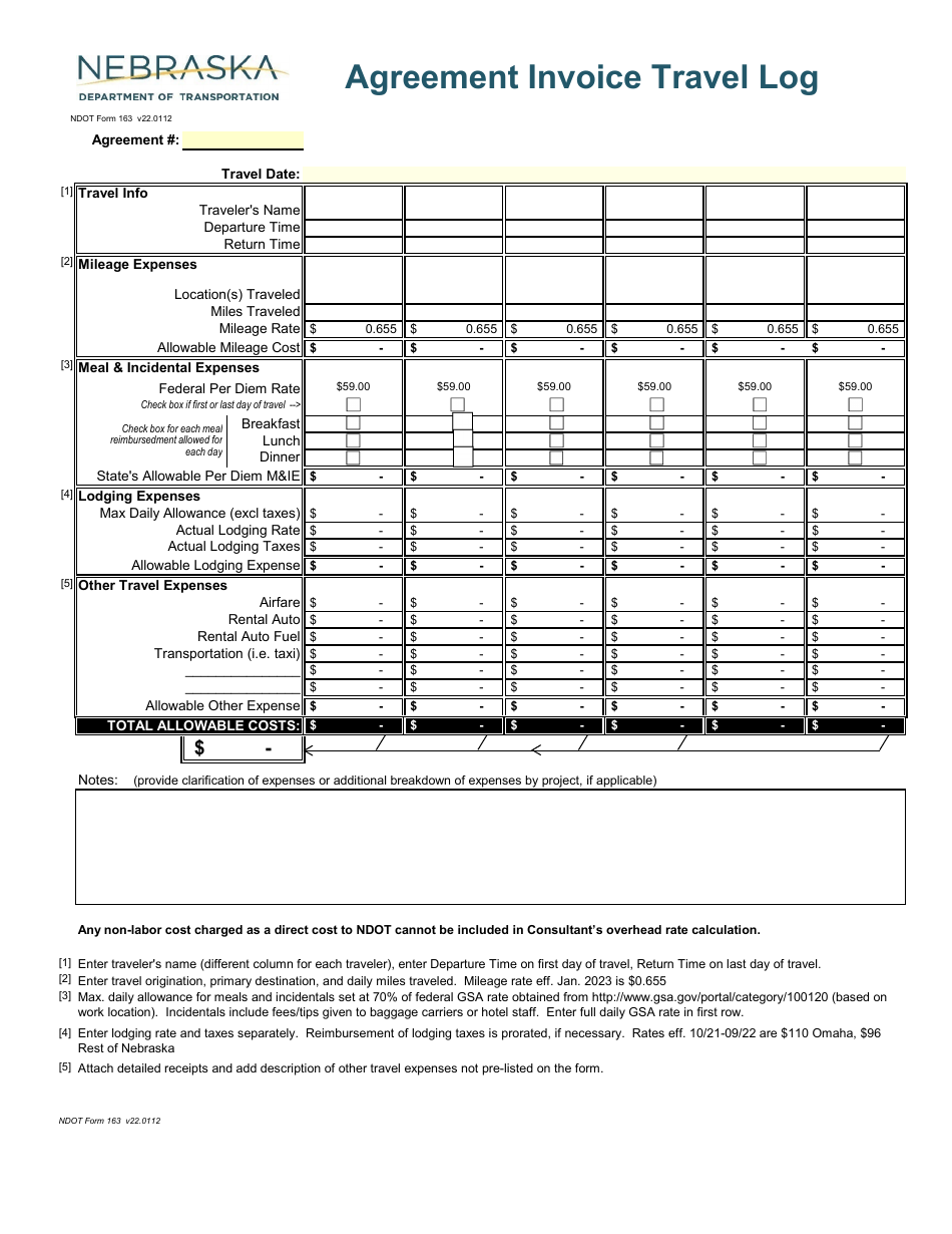 NDOT Form 163 Download Printable PDF or Fill Online Agreement Invoice ...