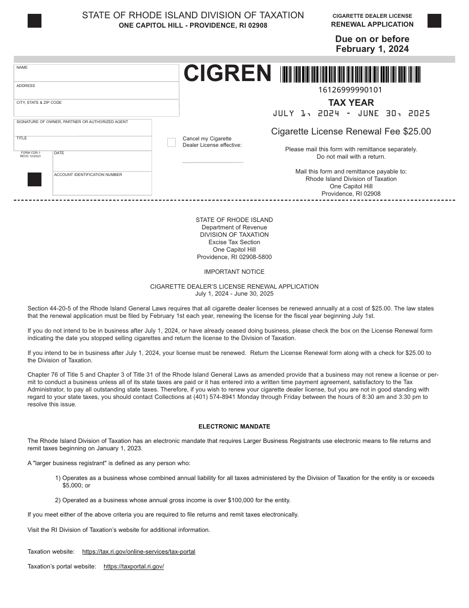 Form CDR-1 Download Fillable PDF or Fill Online Cigarette Dealer ...