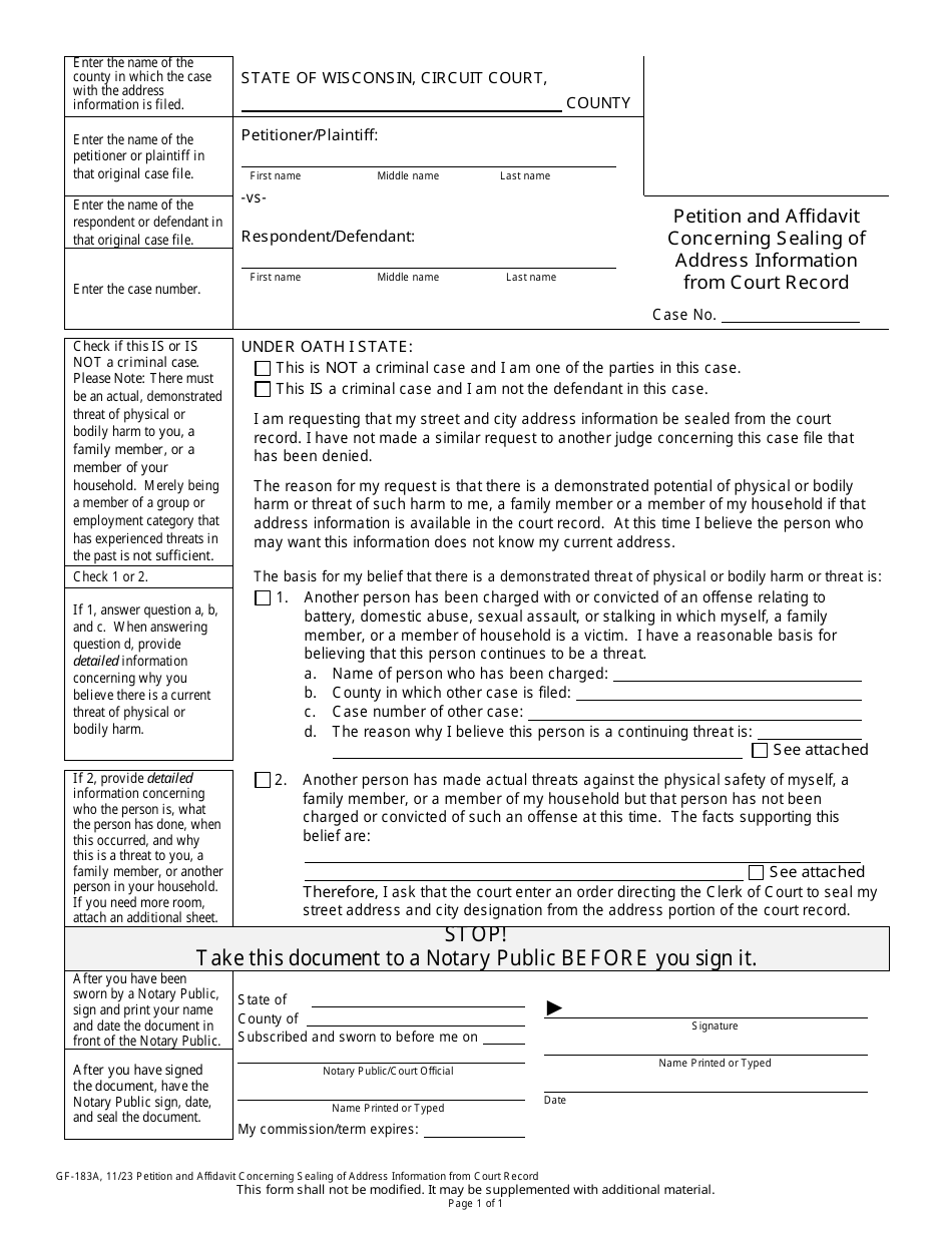 Form GF-183A Download Printable PDF or Fill Online Petition and ...