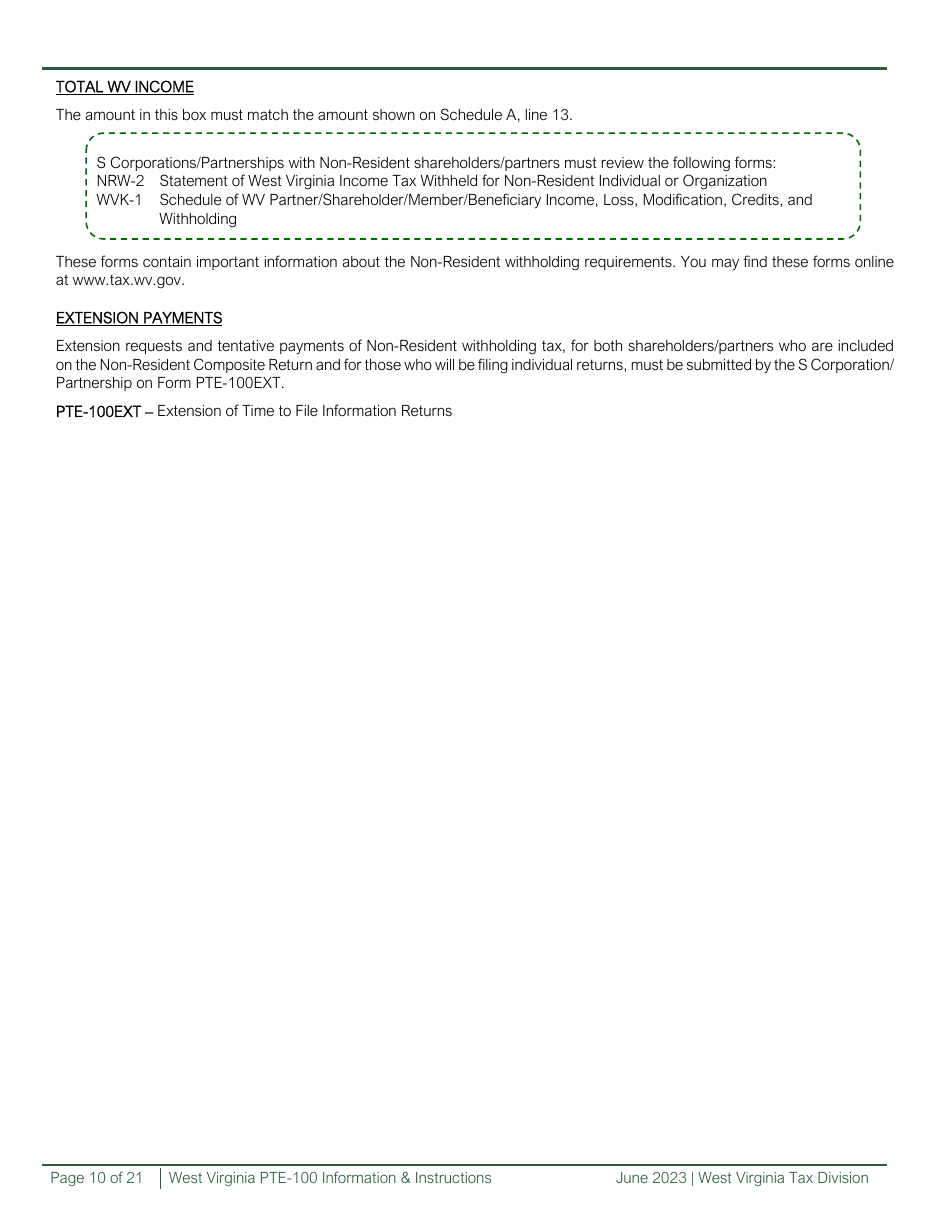 Download Instructions for Form PTE-100, PTE-100TC, PTE-100APT Schedule ...