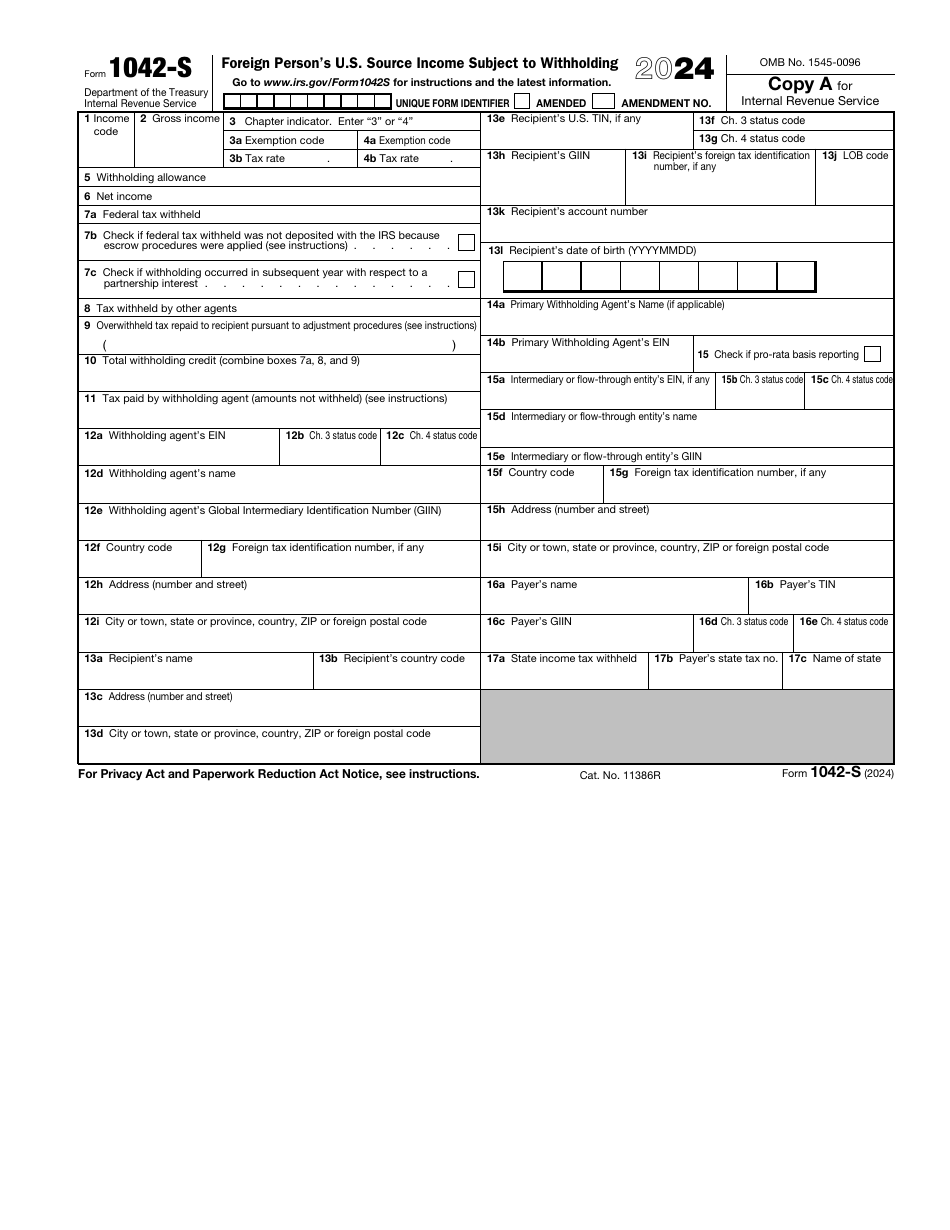 IRS Form 1042-S Download Fillable PDF or Fill Online Foreign Person's U ...