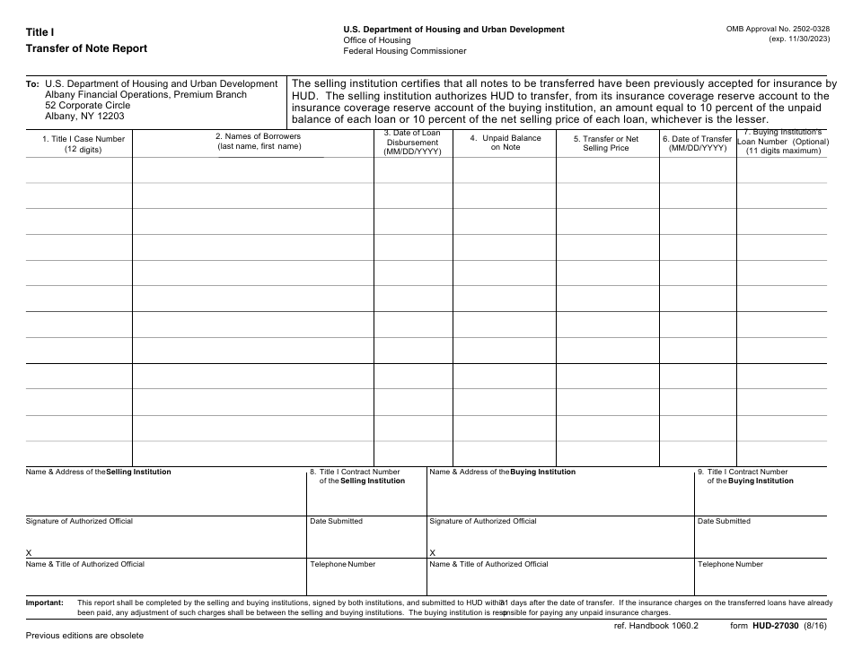 Form HUD-27030 - Fill Out, Sign Online and Download Fillable PDF ...