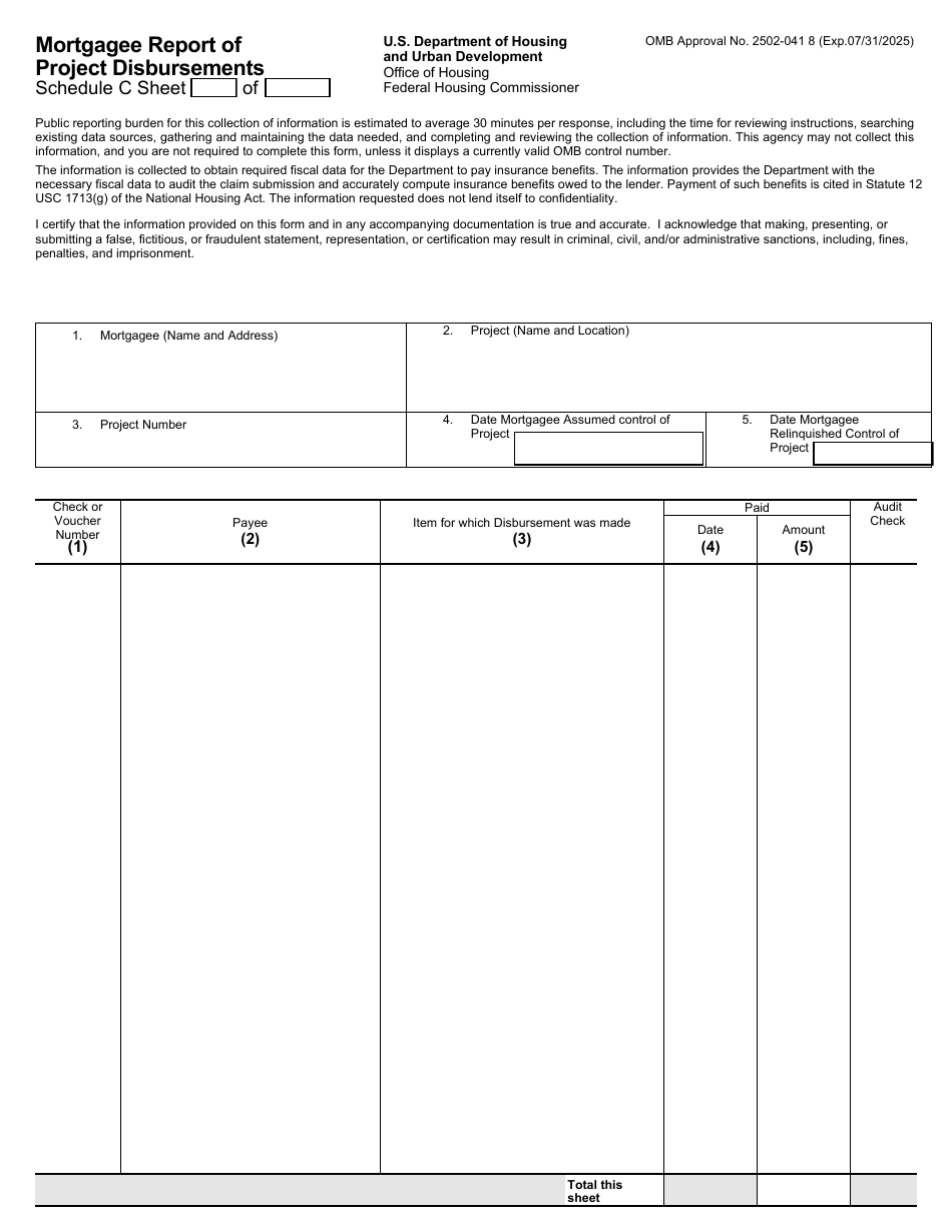 Form HUD-2744-C Schedule C - Fill Out, Sign Online and Download ...