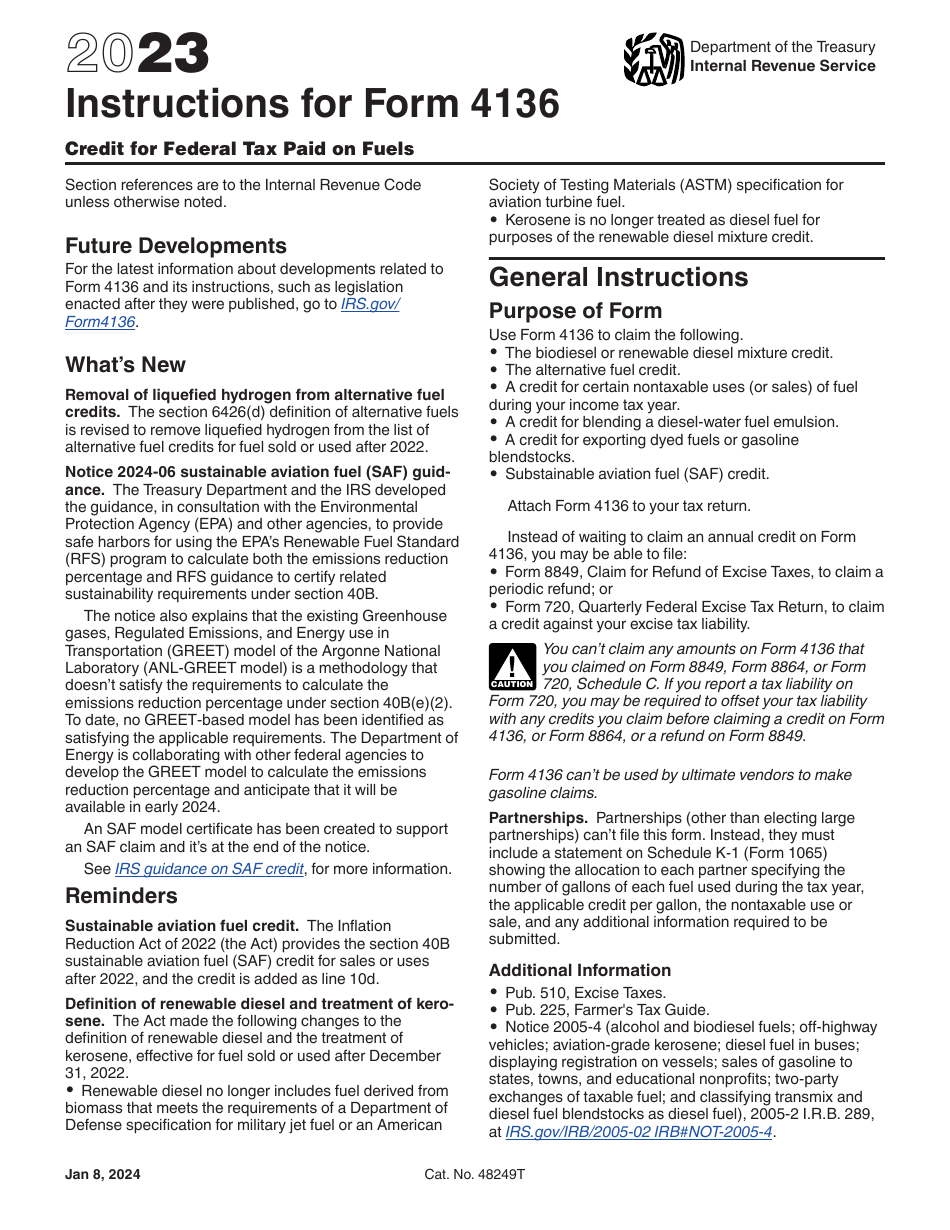 Download Instructions for IRS Form 4136 Credit for Federal Tax Paid on ...