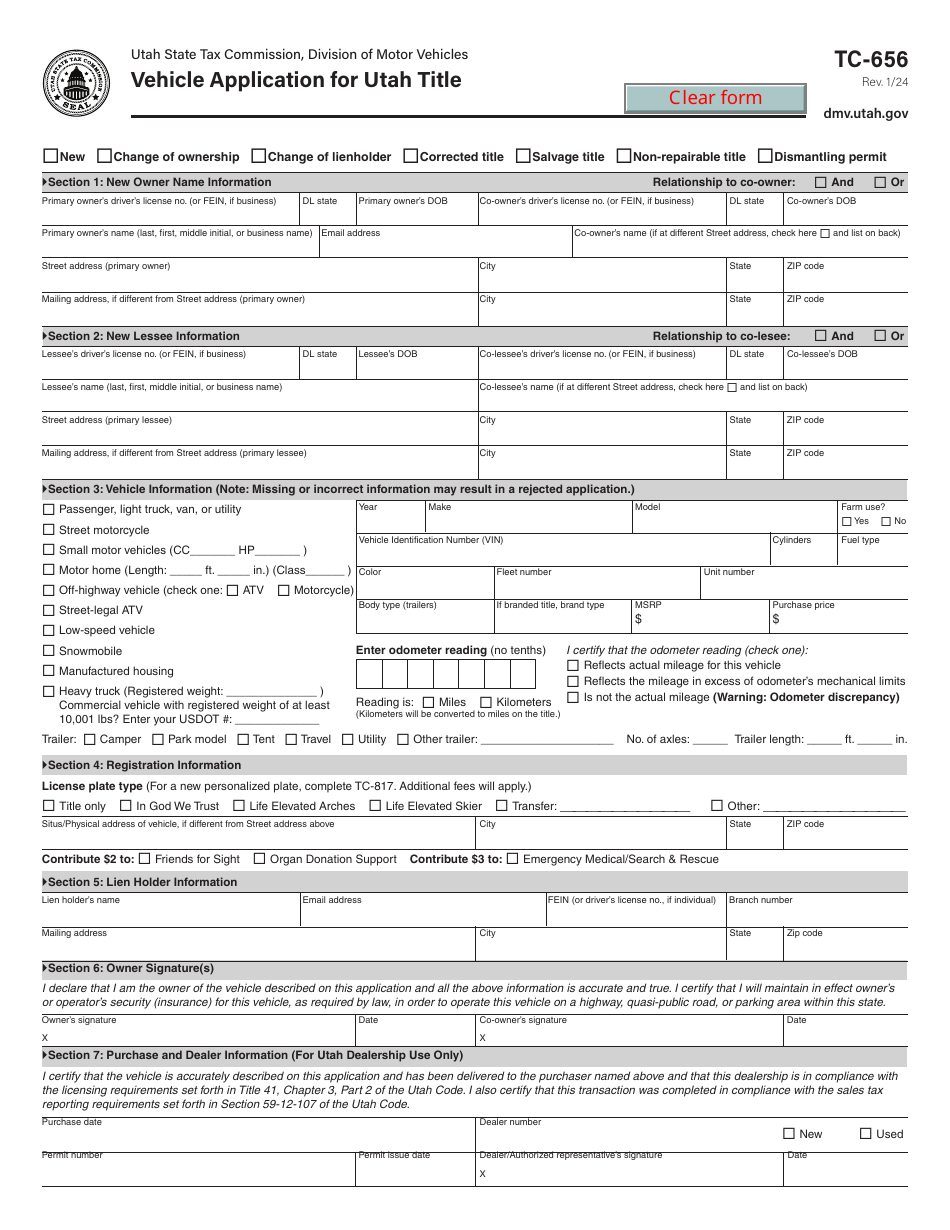 Form TC-656 Download Fillable PDF or Fill Online Vehicle Application ...