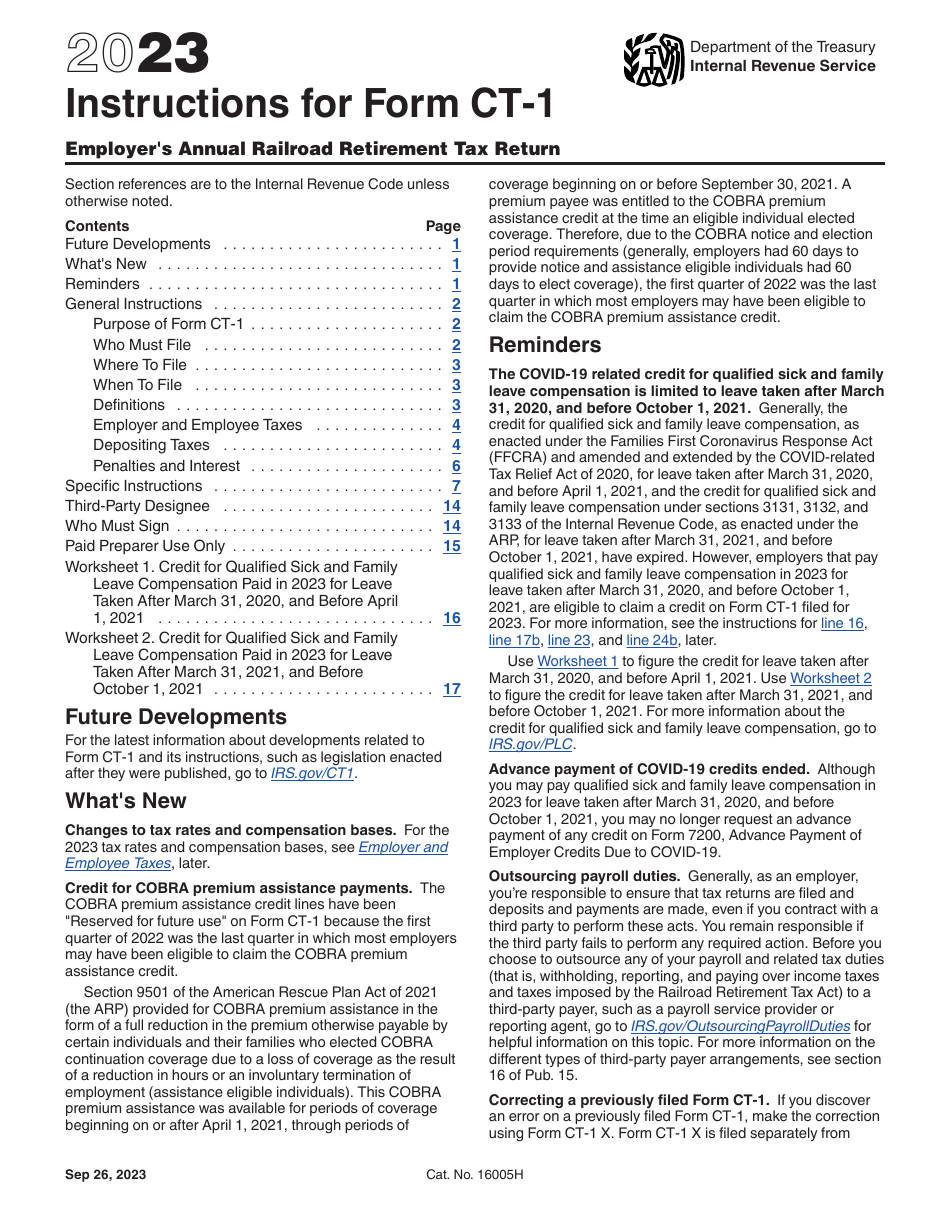Download Instructions for IRS Form CT-1 Employer's Annual Railroad ...