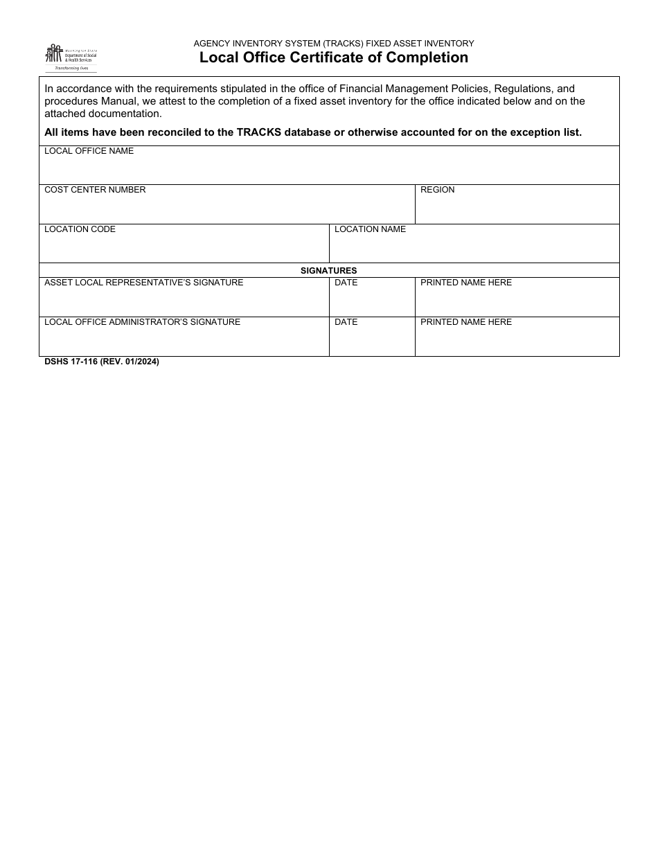 DSHS Form 17-116 Download Printable PDF or Fill Online Local Office ...