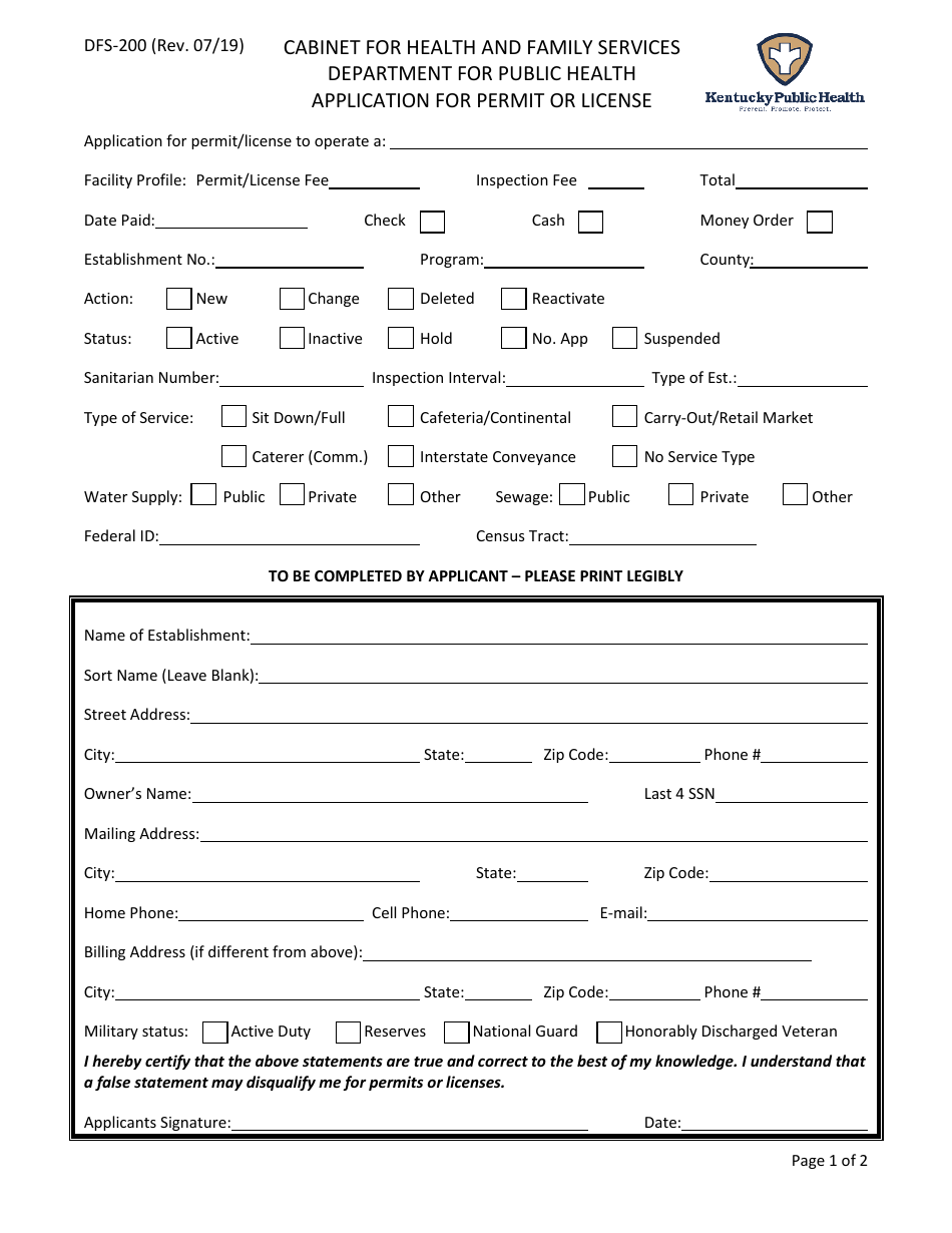 Form DFS-200 Download Printable PDF or Fill Online Application for ...