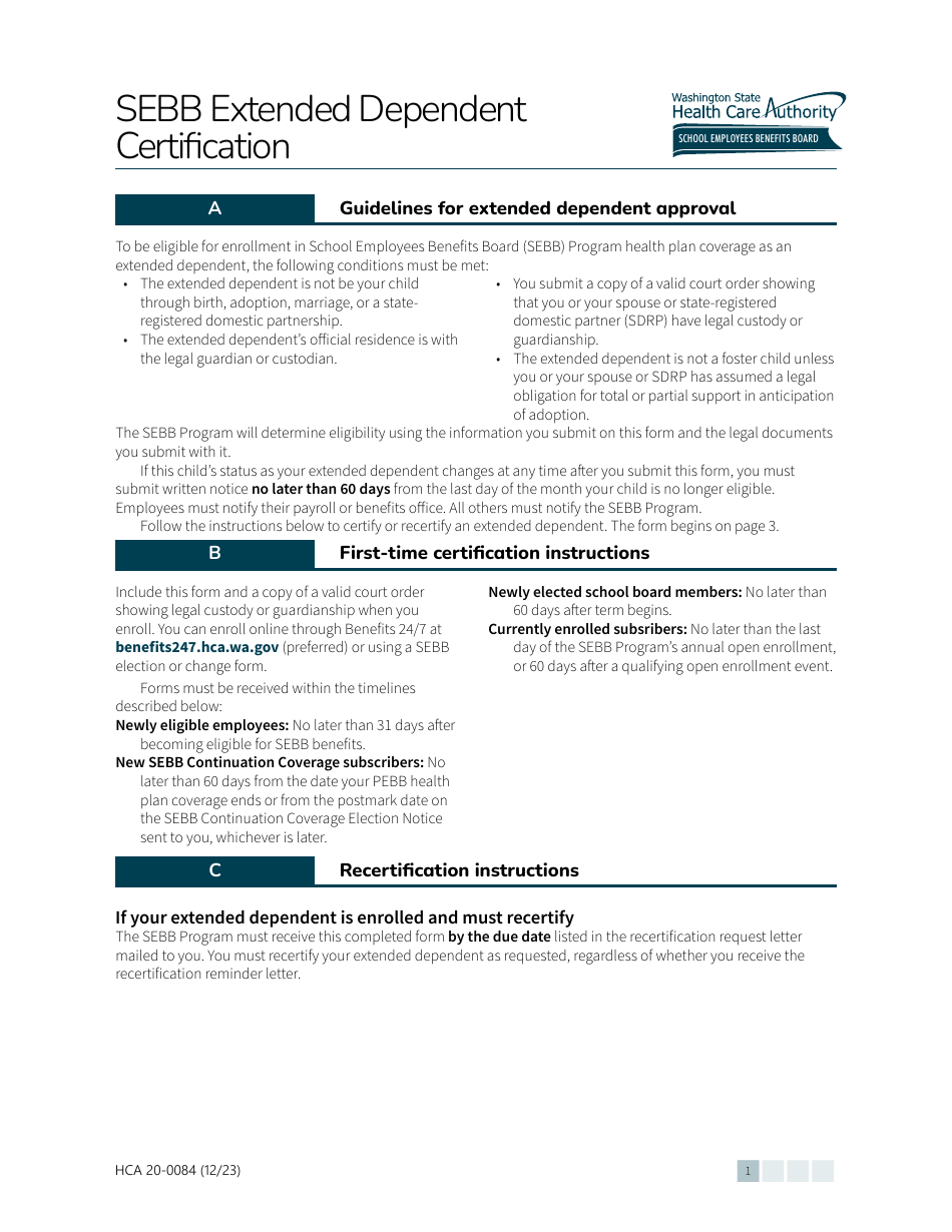 Form HCA20-0084 - Fill Out, Sign Online and Download Fillable PDF ...