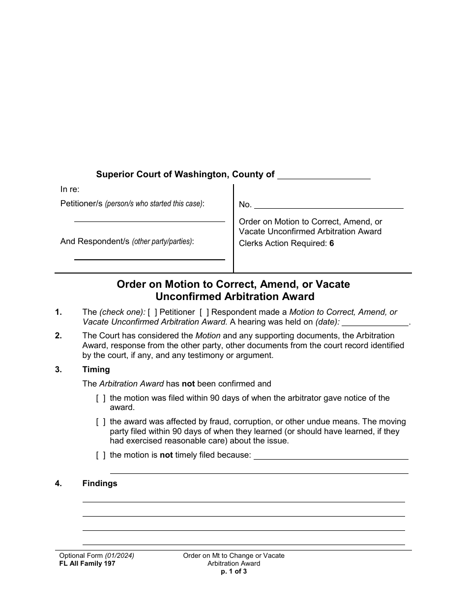 Form FL All Family197 - Fill Out, Sign Online and Download Printable PDF, Washington ...