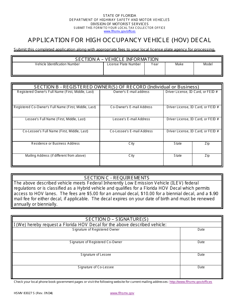 Form HSMV83027 Download Fillable PDF or Fill Online Application for ...
