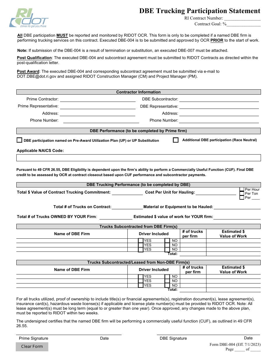 Form DBE-004 - Fill Out, Sign Online and Download Fillable PDF, Rhode ...