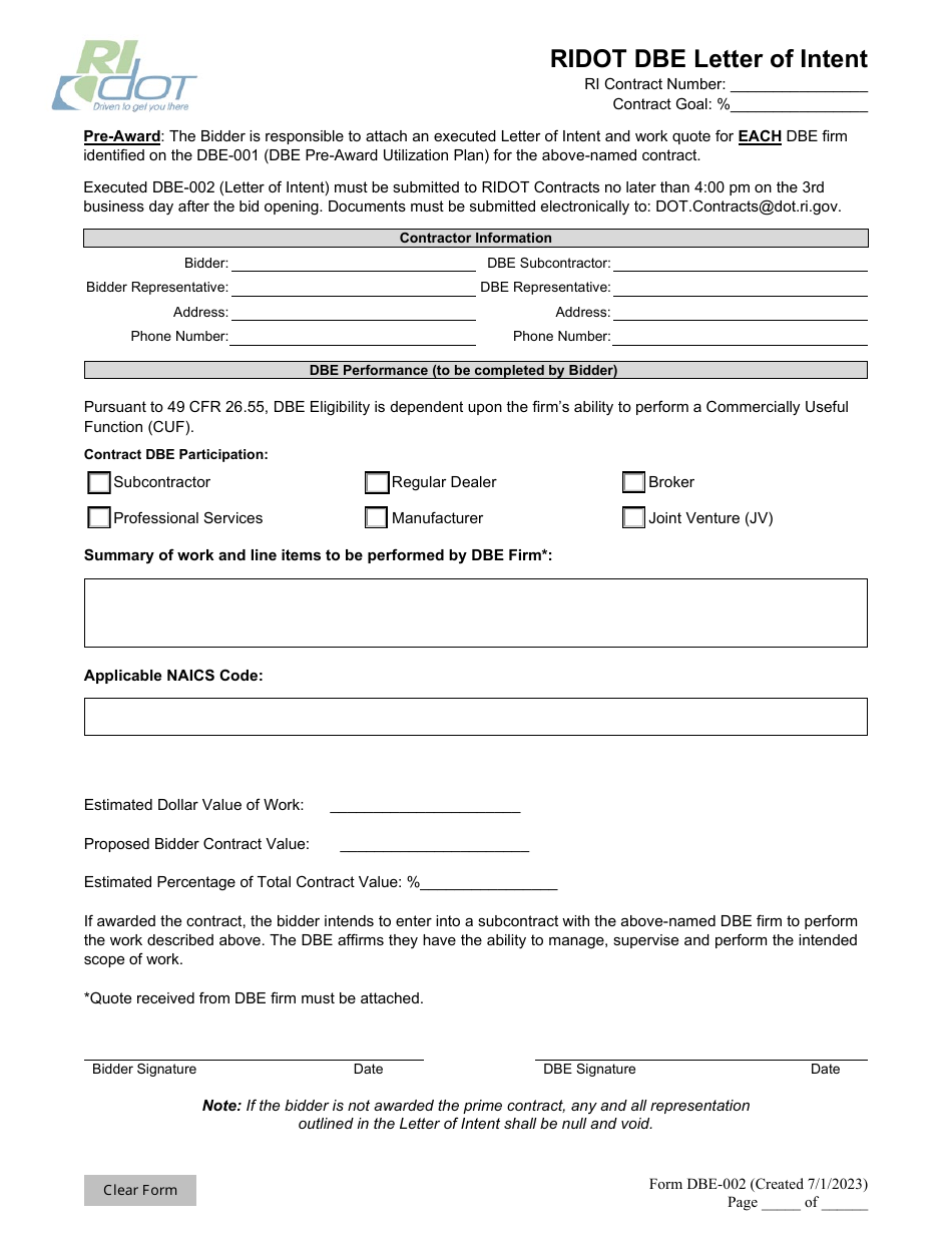 Form DBE-002 - Fill Out, Sign Online and Download Fillable PDF, Rhode ...