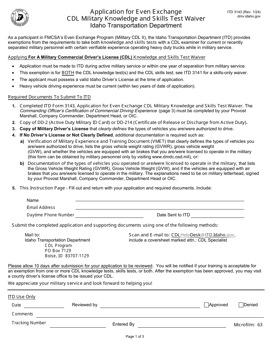Form ITD3143 Download Fillable PDF or Fill Online Application for Even ...