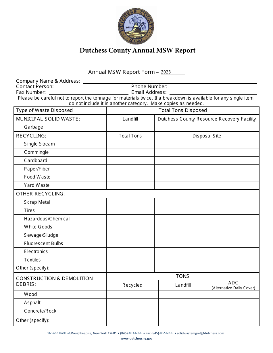 2023 Dutchess County, New York Annual Recycling Report Form - Hauler ...