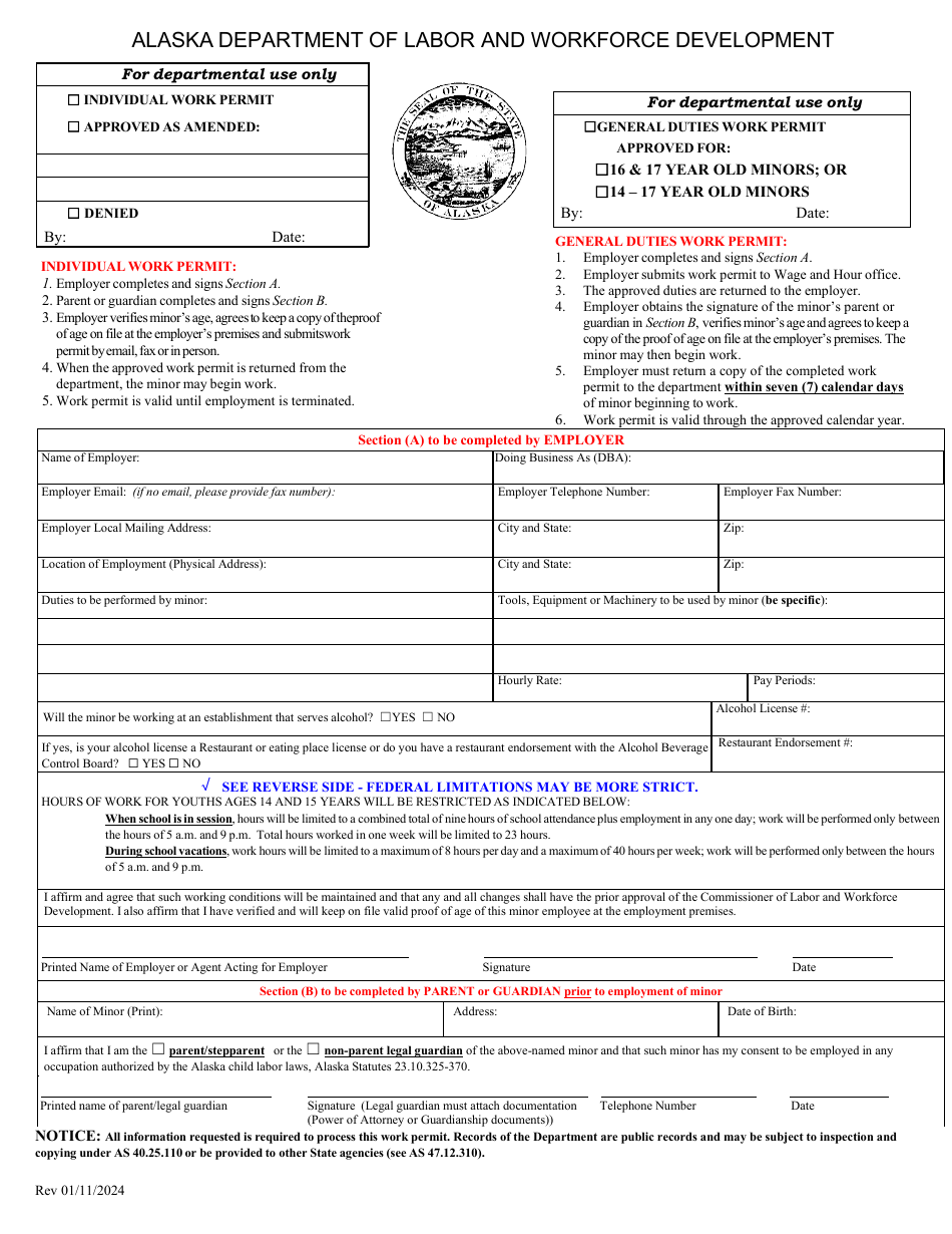 Alaska Individual Work Permit - Fill Out, Sign Online and Download PDF ...