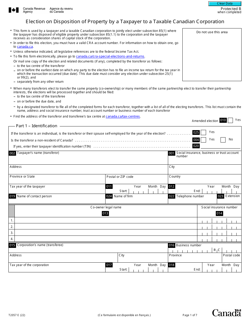 Form T2057 - Fill Out, Sign Online and Download Fillable PDF, Canada ...