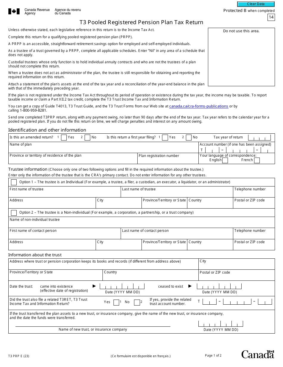 Form T3 PRP - Fill Out, Sign Online and Download Fillable PDF, Canada ...