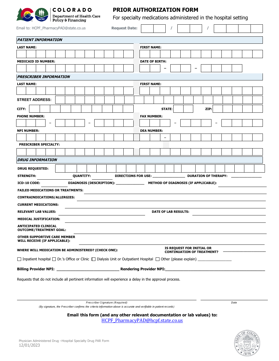 Colorado Prior Authorization Form for Specialty Medications ...