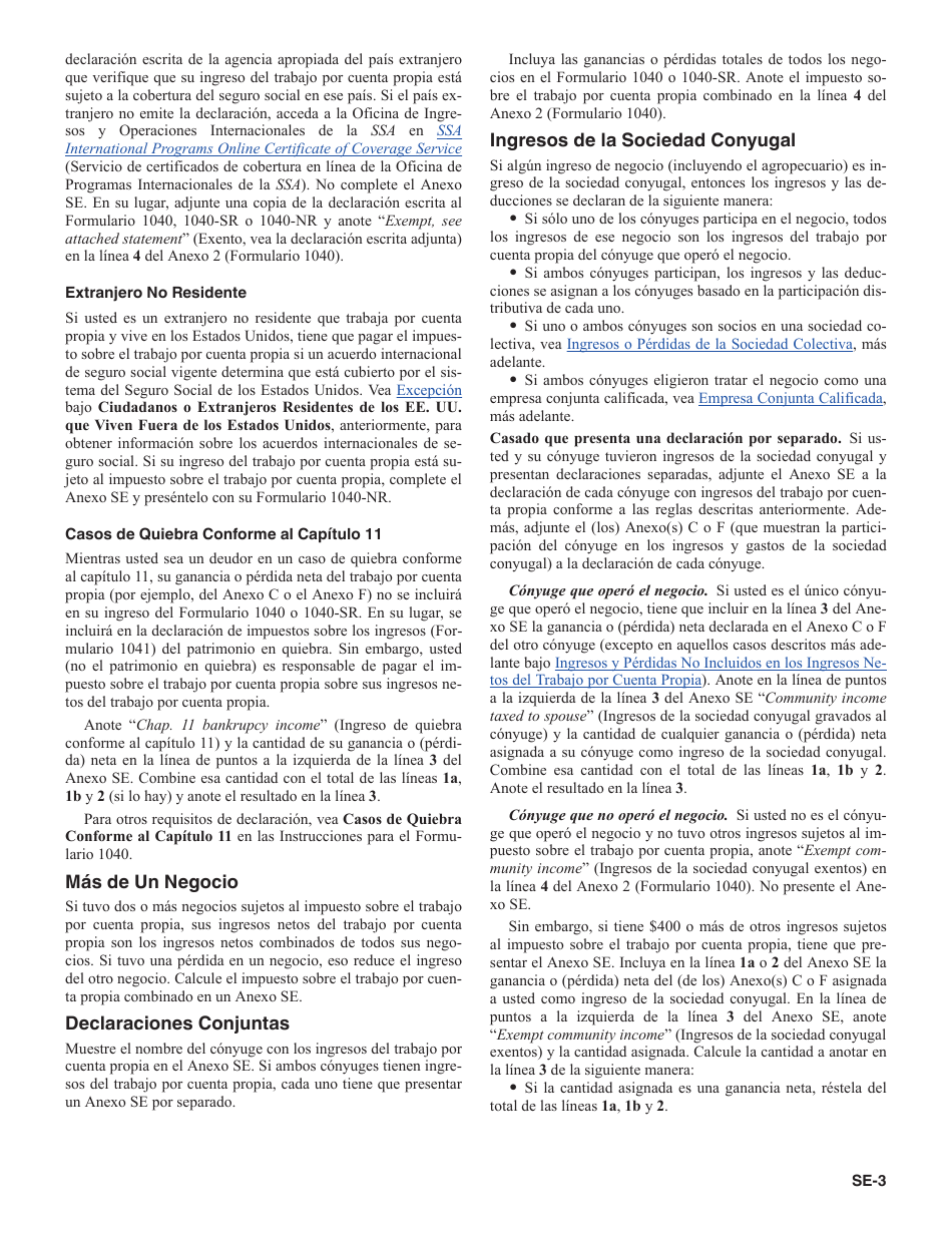 Download Instrucciones para IRS Formulario 1040 (SP) Anexo SE Impuesto ... Download Instrucciones para IRS Formulario 1040 (SP) Anexo SE Impuesto ...