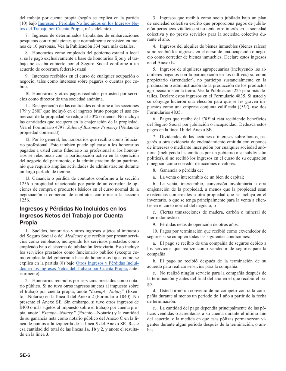 Download Instrucciones para IRS Formulario 1040 (SP) Anexo SE Impuesto ... Download Instrucciones para IRS Formulario 1040 (SP) Anexo SE Impuesto ...