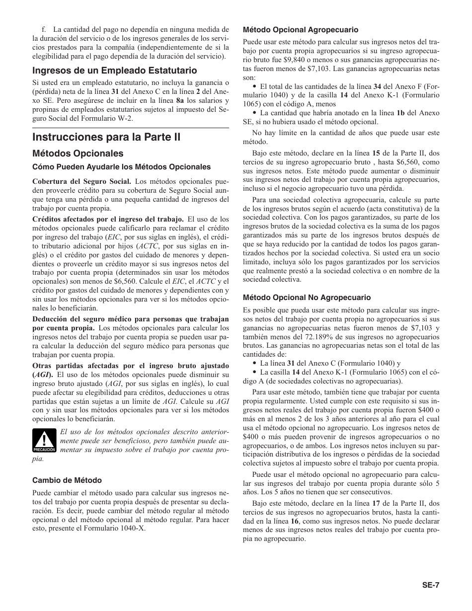 Download Instrucciones para IRS Formulario 1040 (SP) Anexo SE Impuesto ... Download Instrucciones para IRS Formulario 1040 (SP) Anexo SE Impuesto ...