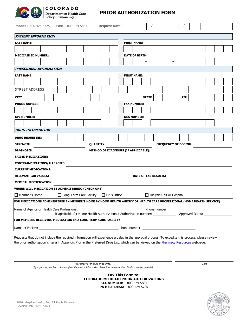 Colorado Pharmacy Prior Authorization Form Download Fillable PDF 2019 ...