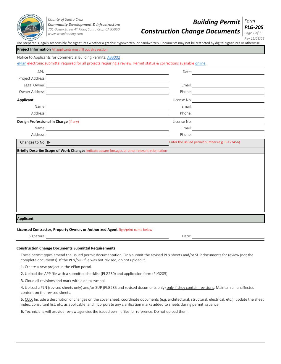 Form PLG-205 - Fill Out, Sign Online and Download Fillable PDF, County ...