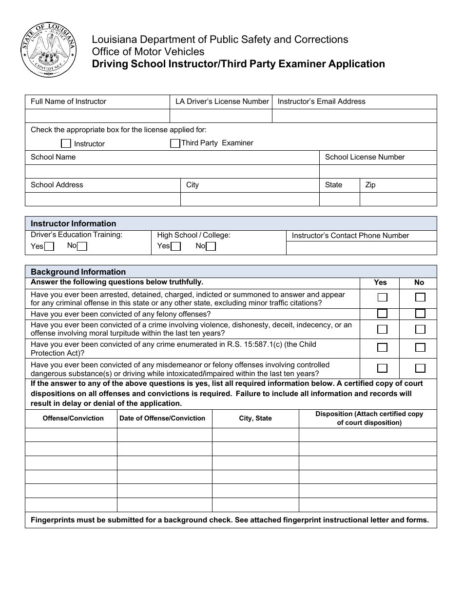 Louisiana Driving School Instructor/Third Party Examiner Application - Fill Out, Sign Online and ...