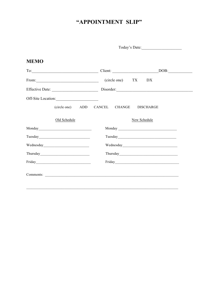Appointment Slip Template Download Printable PDF Templateroller