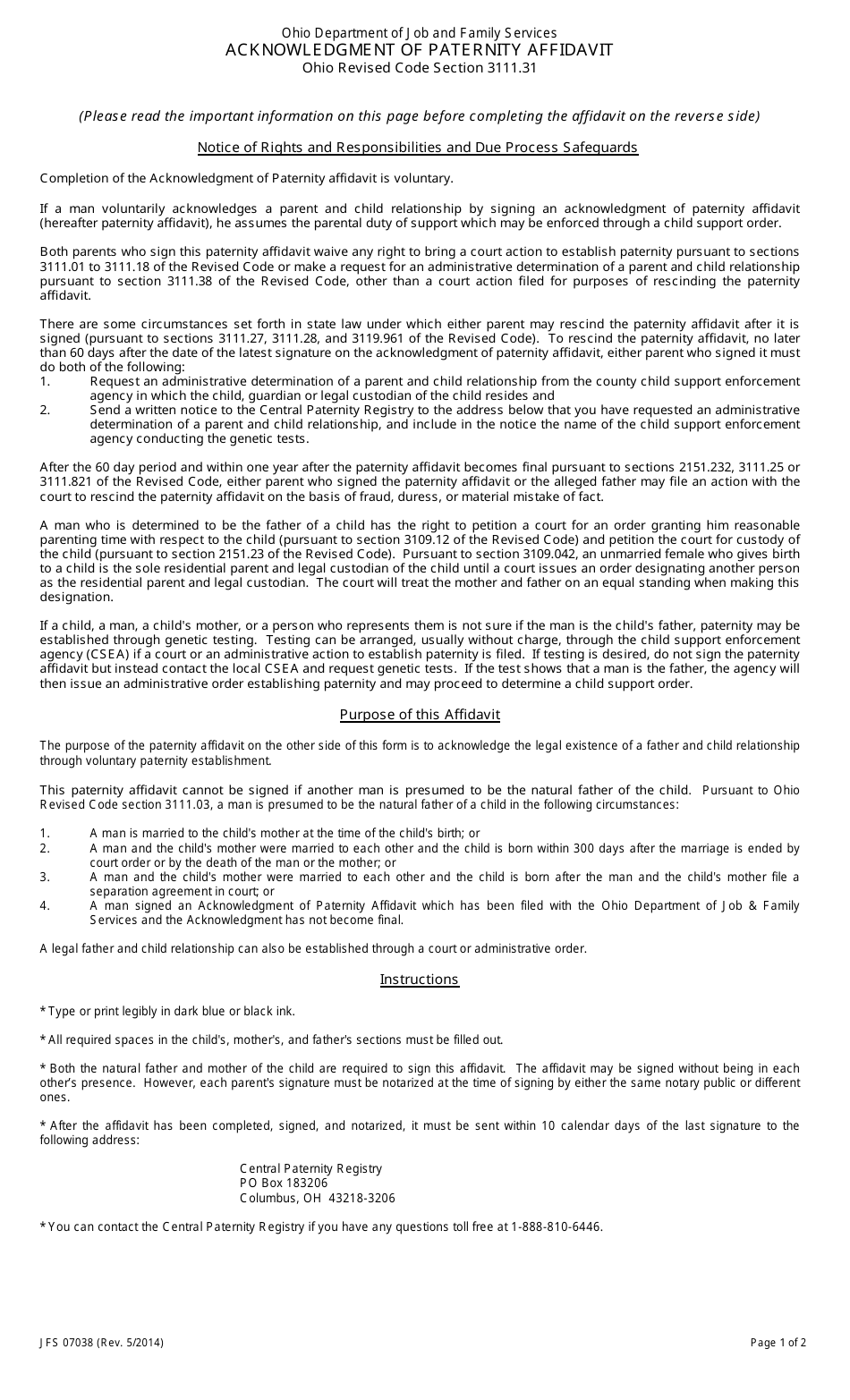 Form JFS07038 - Fill Out, Sign Online and Download Printable PDF, Ohio ...